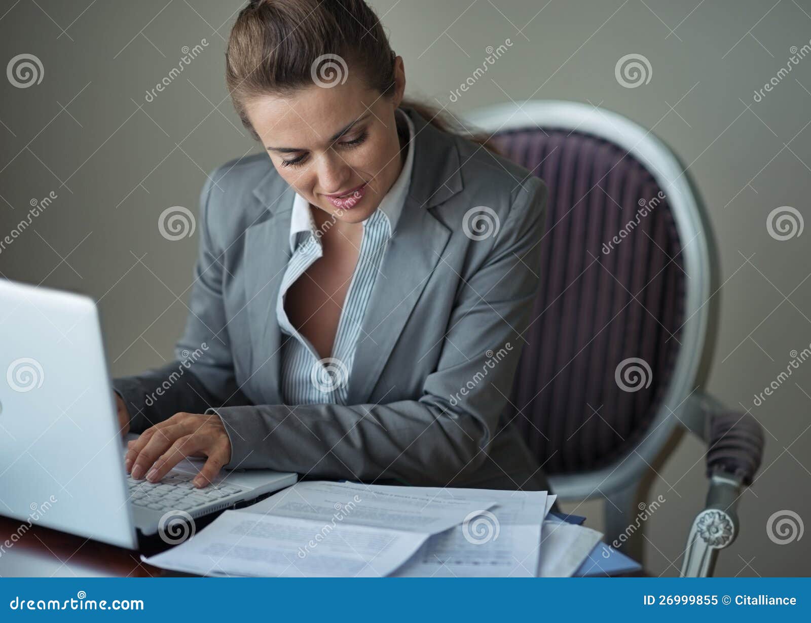 Business Woman Working with Documents and Laptop Stock Image - Image of ...