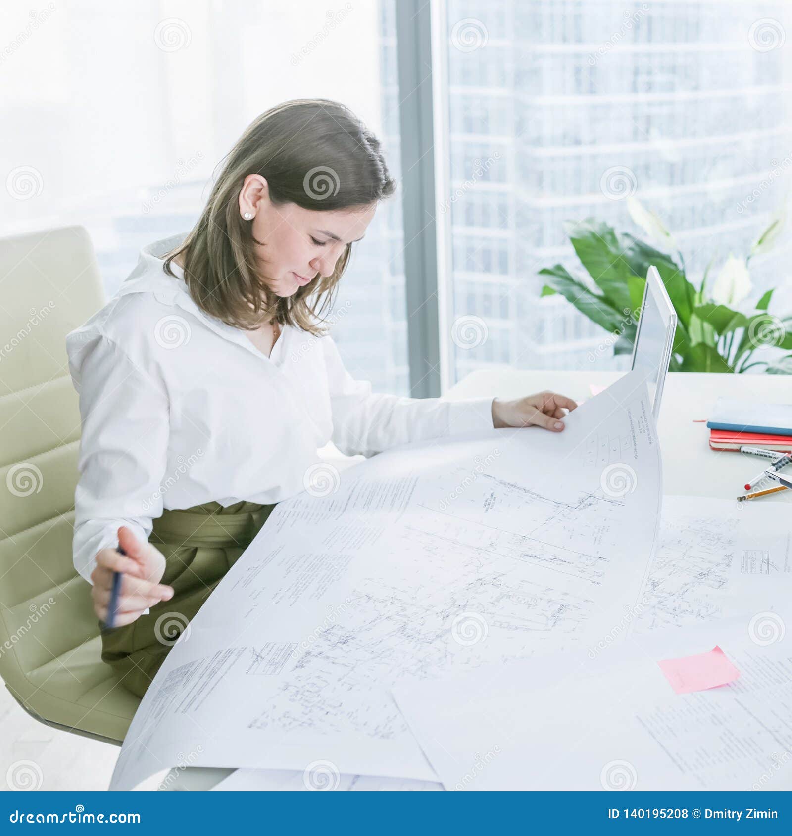 Business Woman Working on Business Drawings Stock Photo - Image of ...