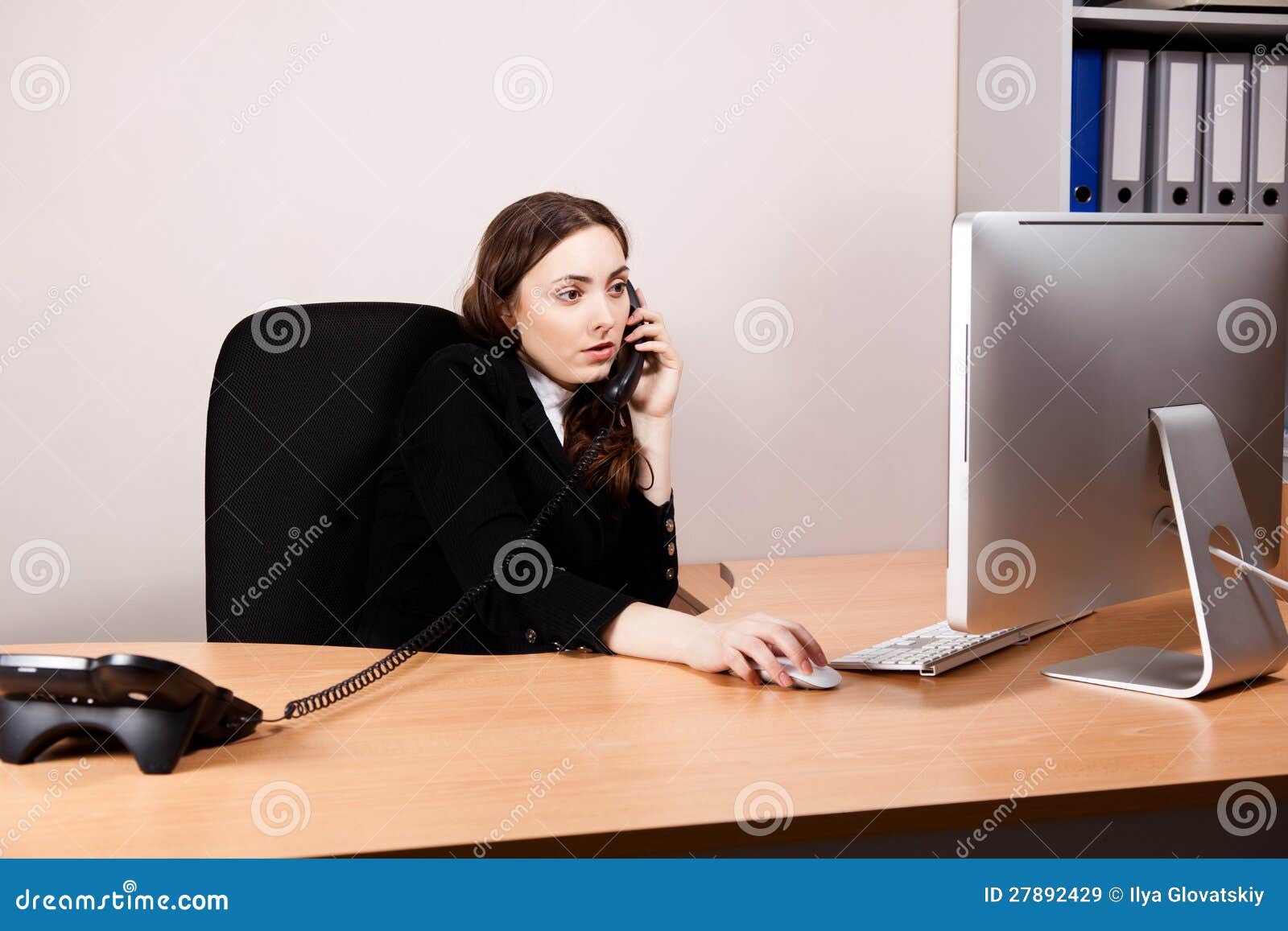 Business Woman Working on Her Computer and Calling Stock Image - Image ...