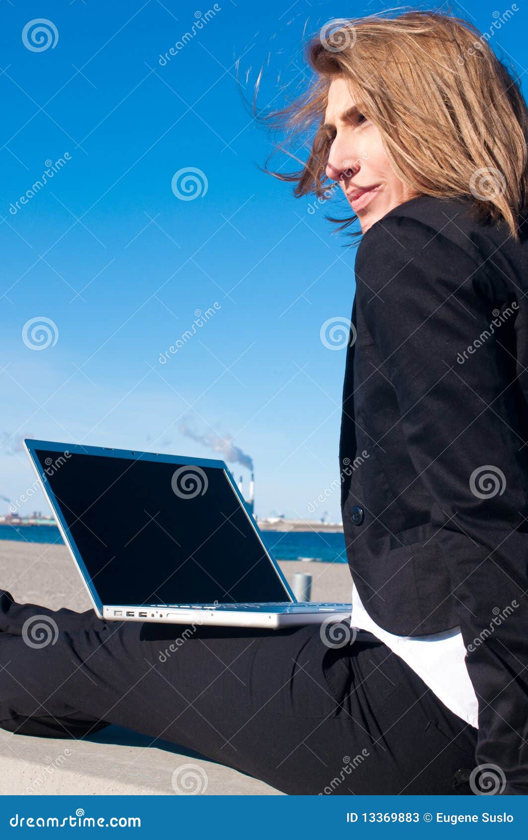 Business Woman Working with Laptop, Vertical Stock Image - Image of ...