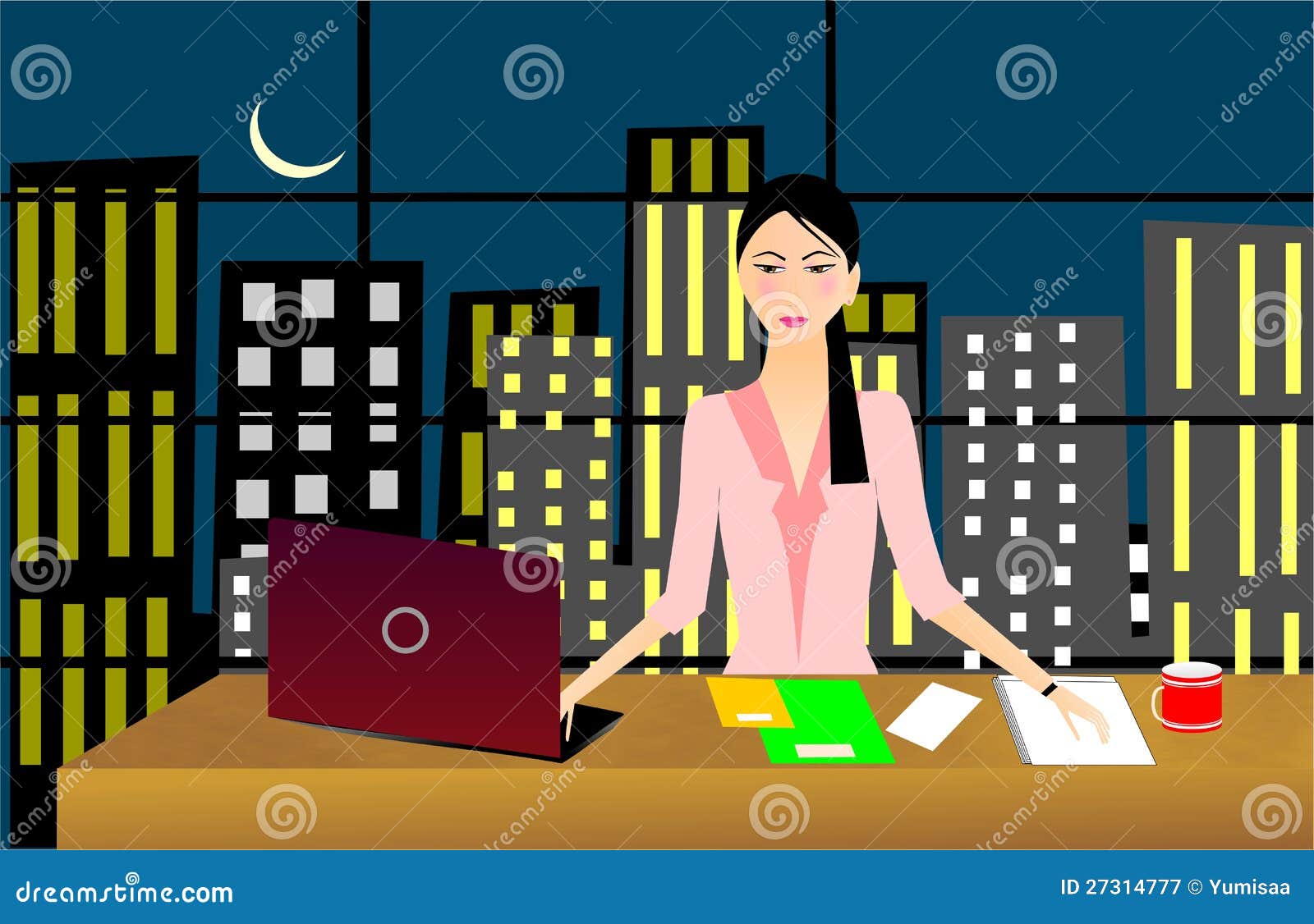 Business Woman Working Late Night Stock Vector - Illustration of ...