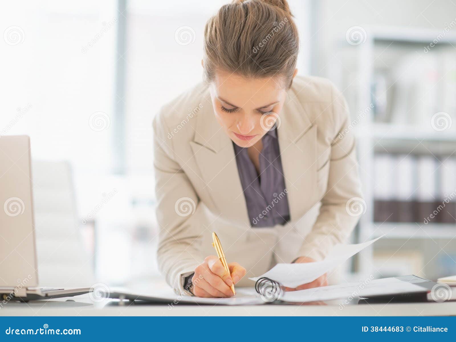 Business Woman Working in Office with Documents Stock Image - Image of ...