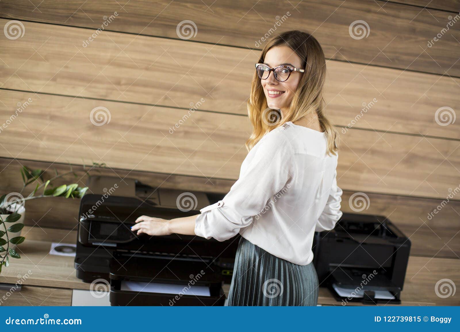 Business Woman Working in Office by the Printer Stock Image - Image of ...