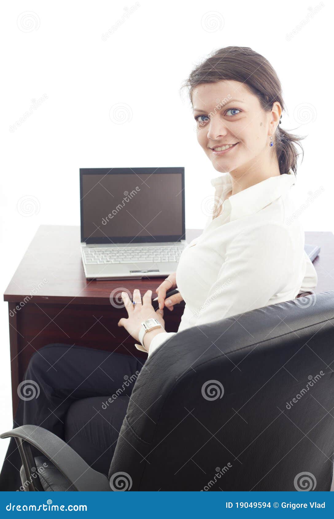 Business Woman Working and Smiling Stock Photo - Image of laptop ...