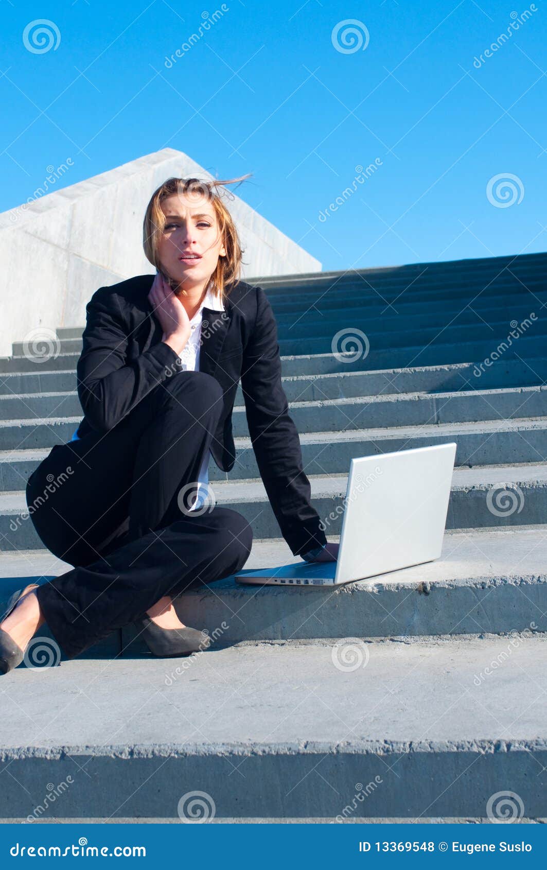 Business Woman Working on Stairs, Vertical Stock Photo - Image of ...