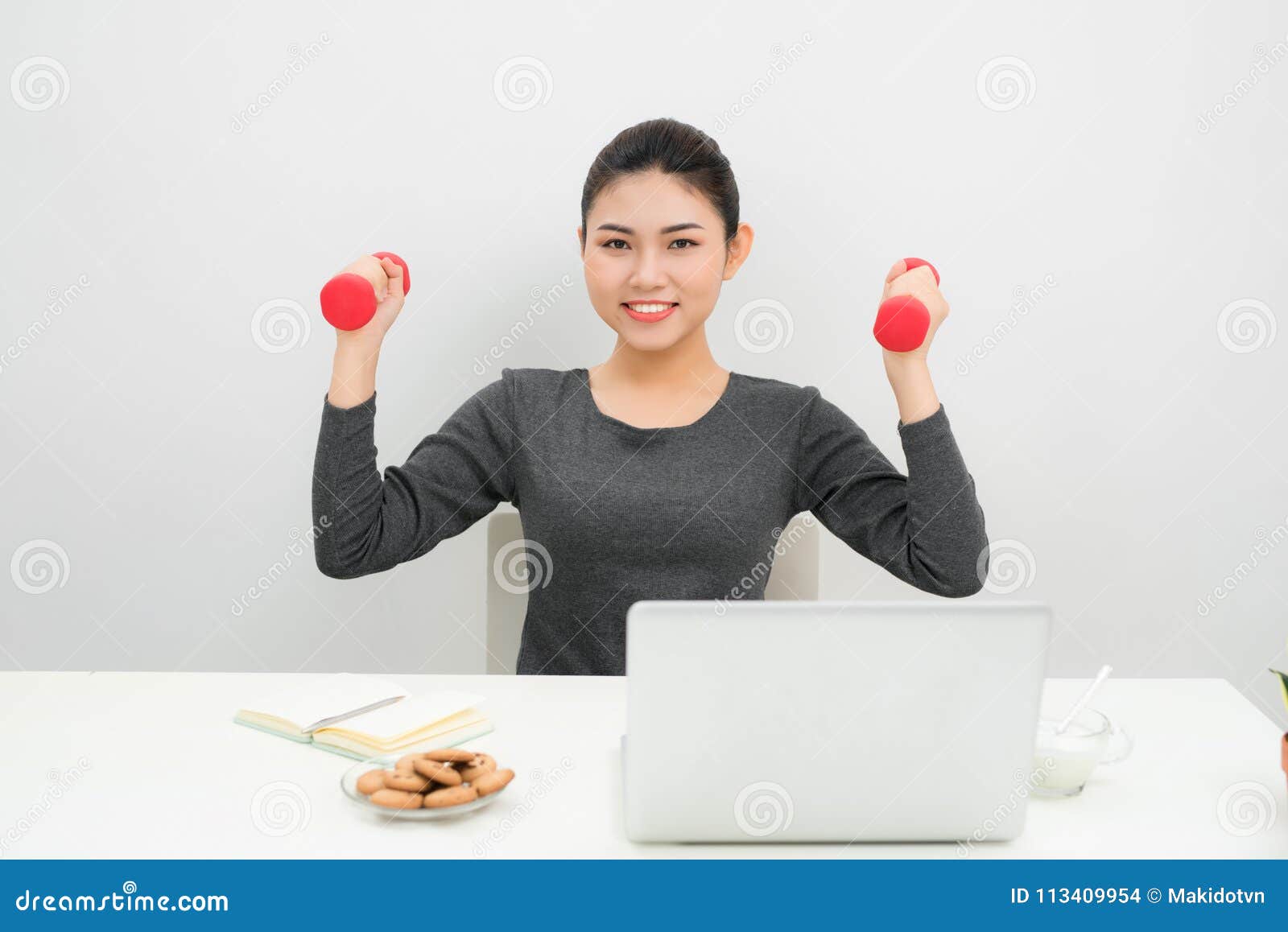 Business Woman Working and Workout at Her Office Stock Photo - Image of ...