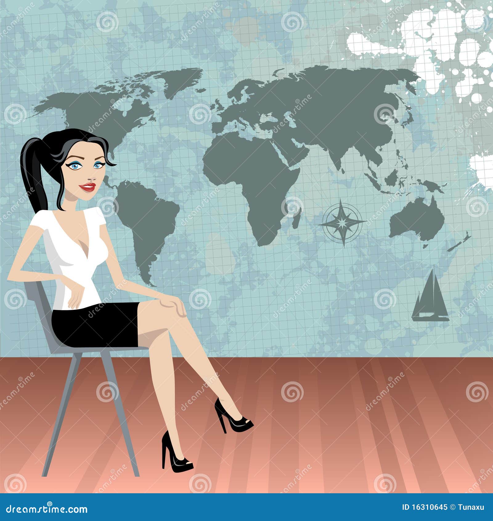 Business Woman with World Map Stock Vector - Illustration of ...