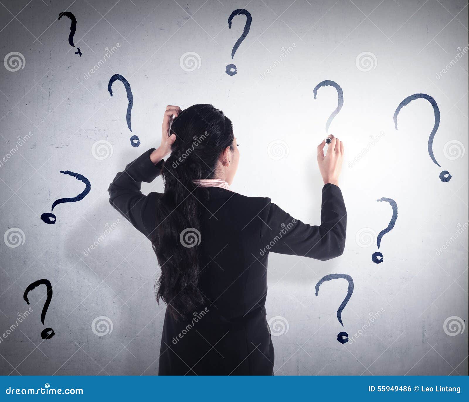 Business Woman Write Question Mark on the Wall Stock Photo - Image of ...
