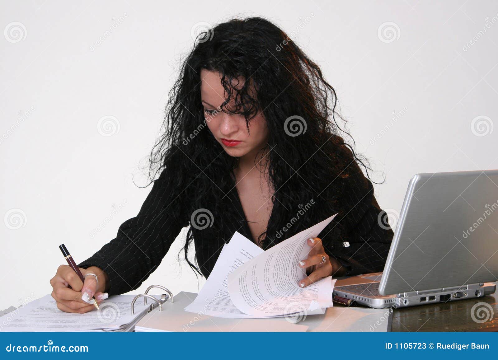 Business Woman Writing in a Document Stock Image - Image of computer ...