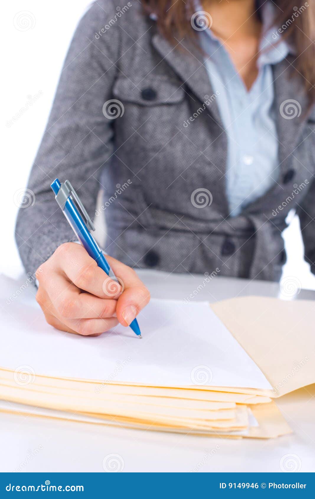 Business Woman Writing Notes at Desk Stock Photo - Image of listening ...