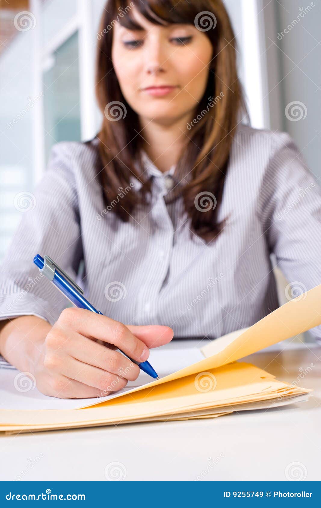 Business Woman Writing Notes at Desk Stock Image - Image of document ...