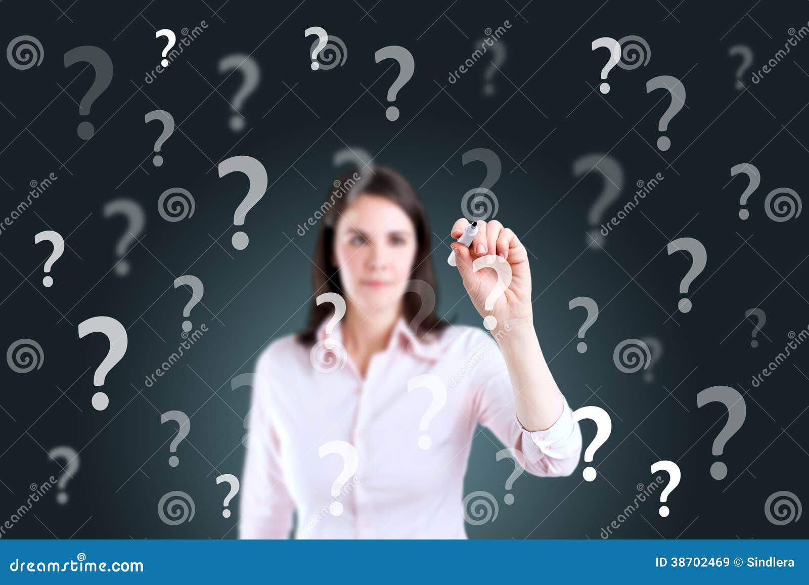 Business Woman Writing Question Mark. Stock Image - Image of person ...