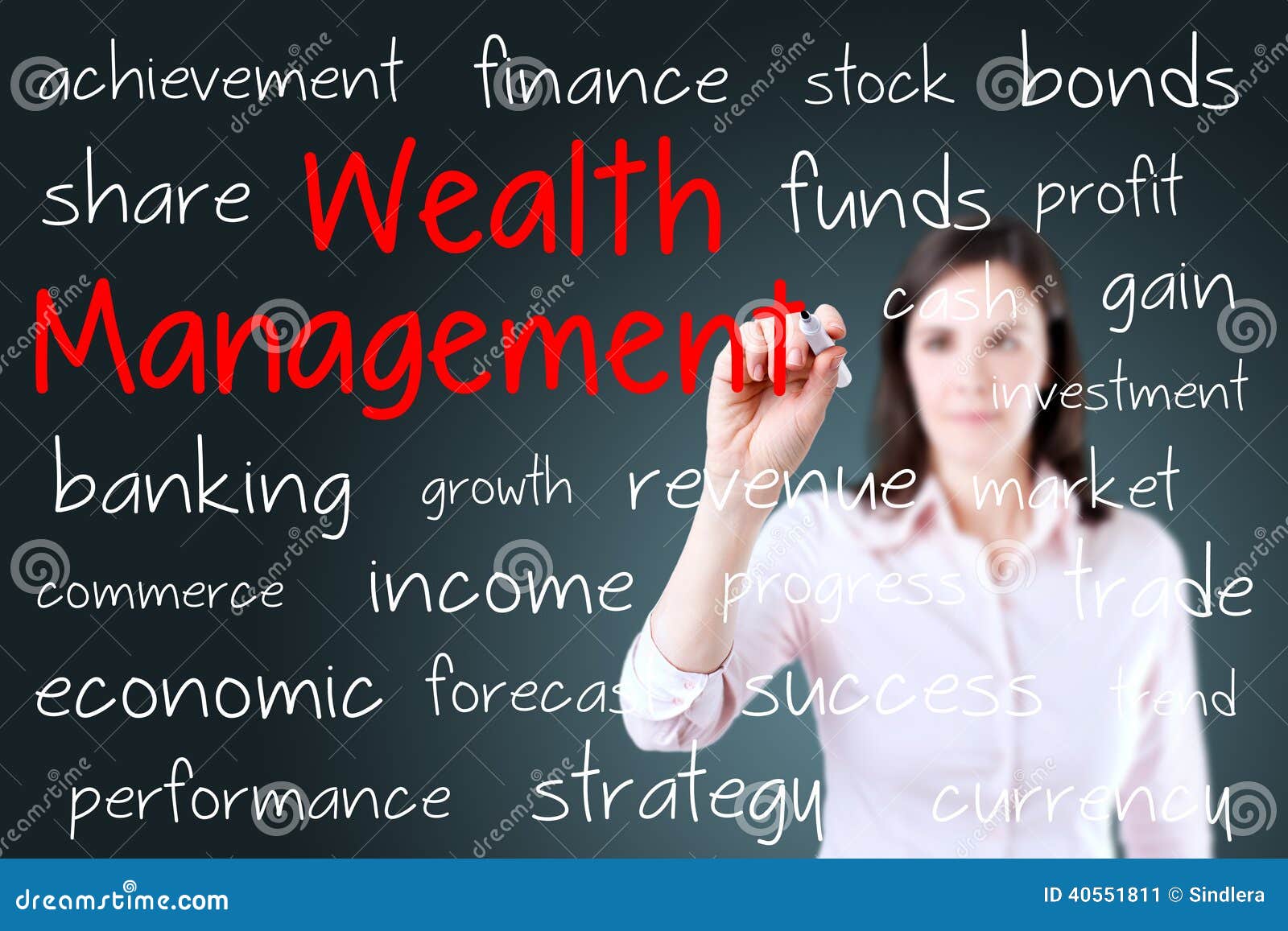 Business Woman Writing Wealth Management Concept. Blue Background ... Business Woman Writing Wealth Management Concept. Blue Background ...