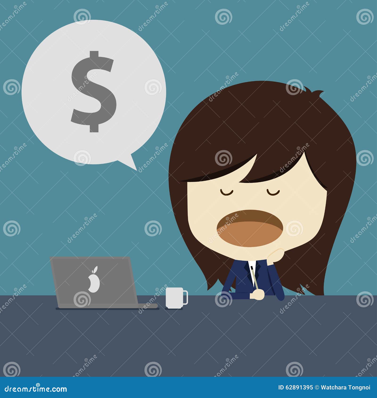 Business Woman Yawn at Work Stock Vector - Illustration of money, woman ...