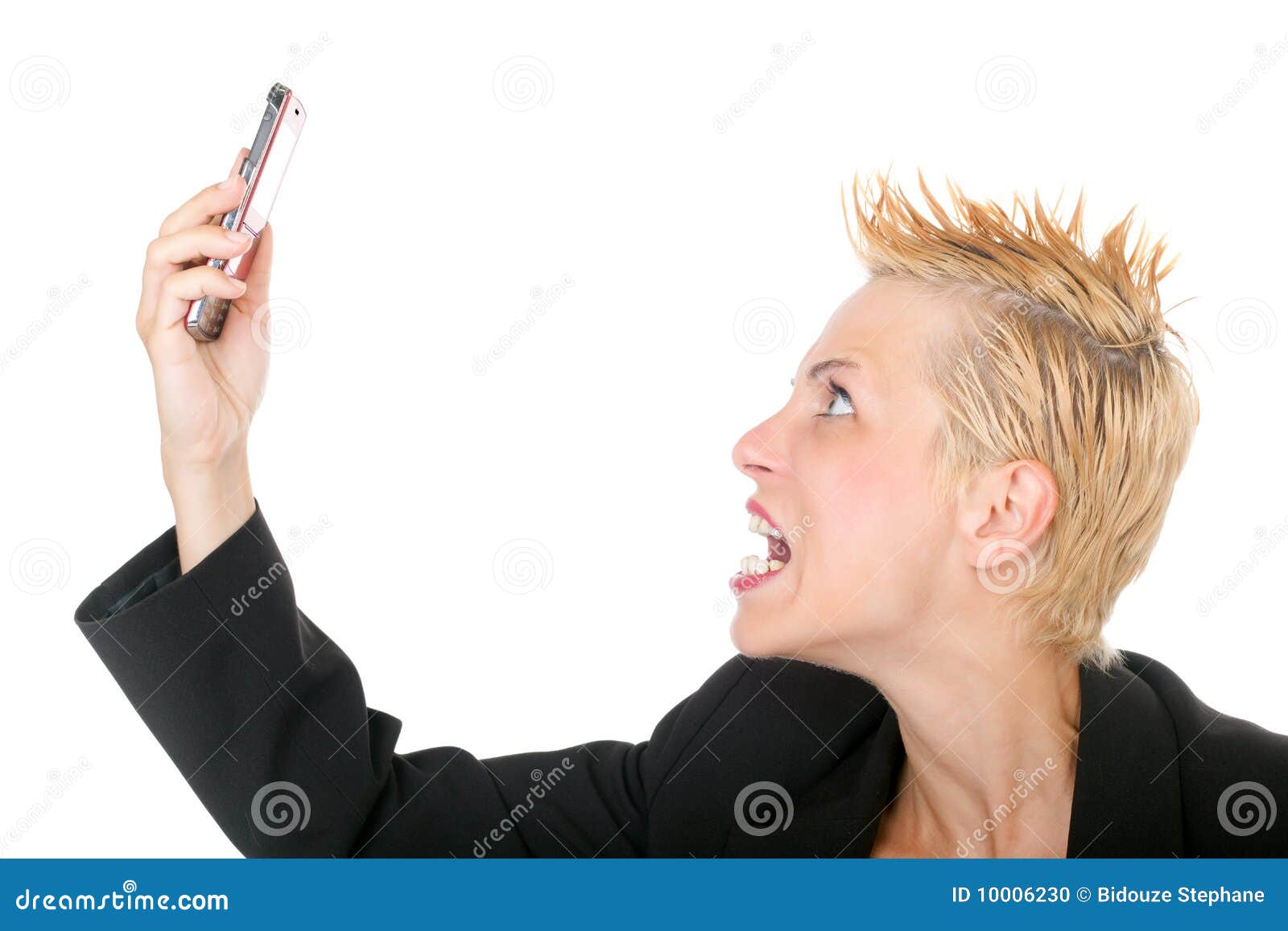 Business Woman Yelling at Phone Stock Photo - Image of telephone ...