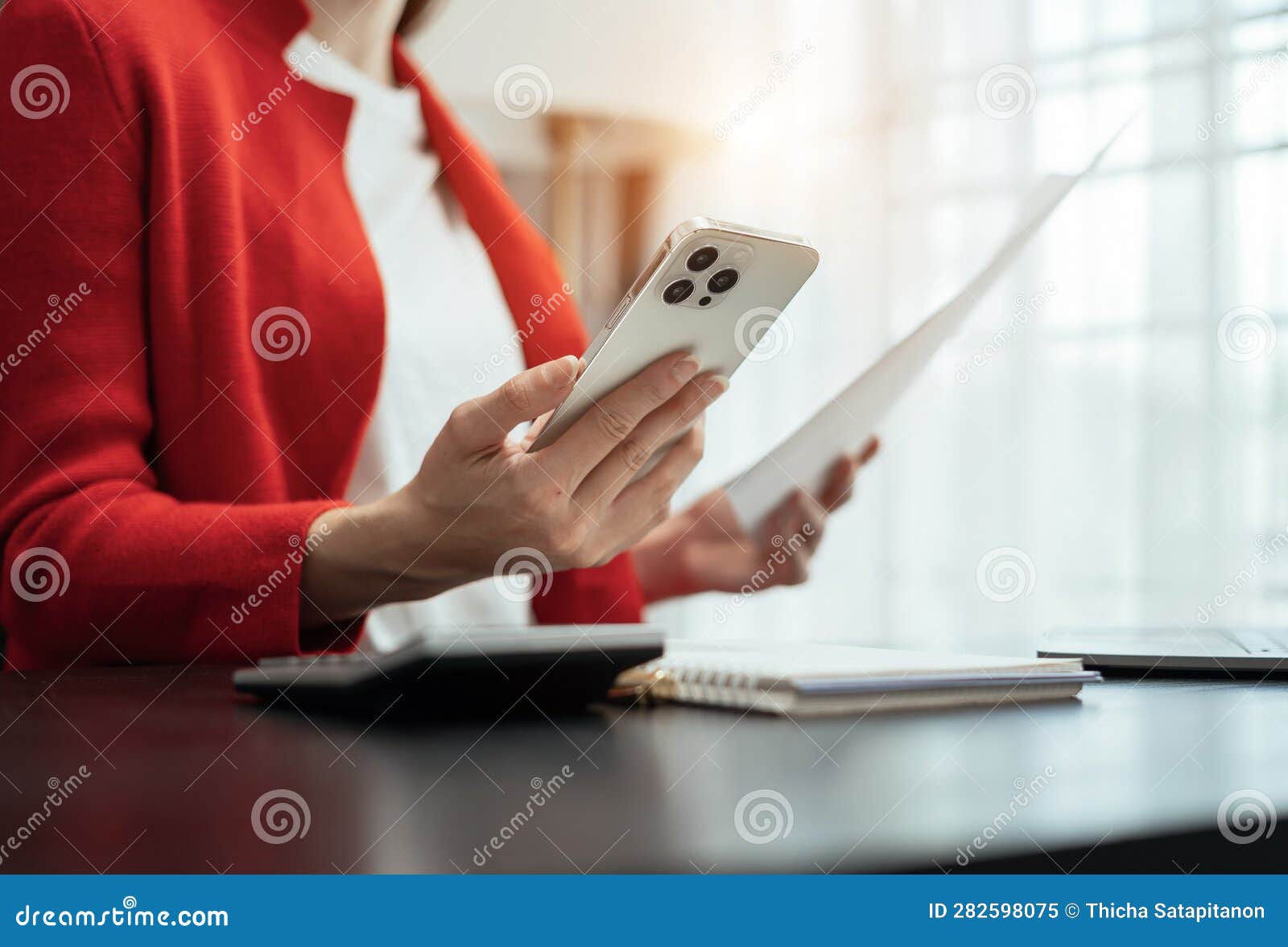 Business Women Hand Working with Smartphone and Laptop Computer with ...