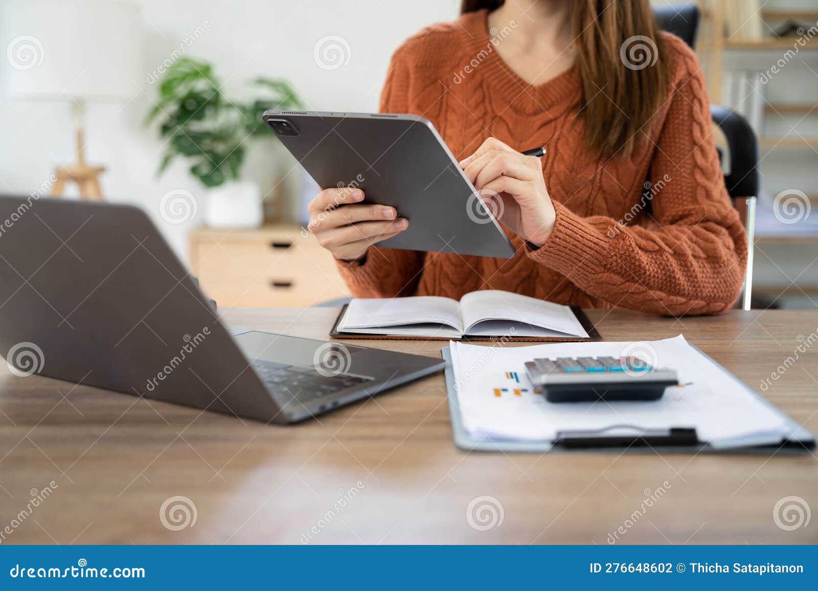 Business Women Hand Working with Tablet and Laptop Computer with ...