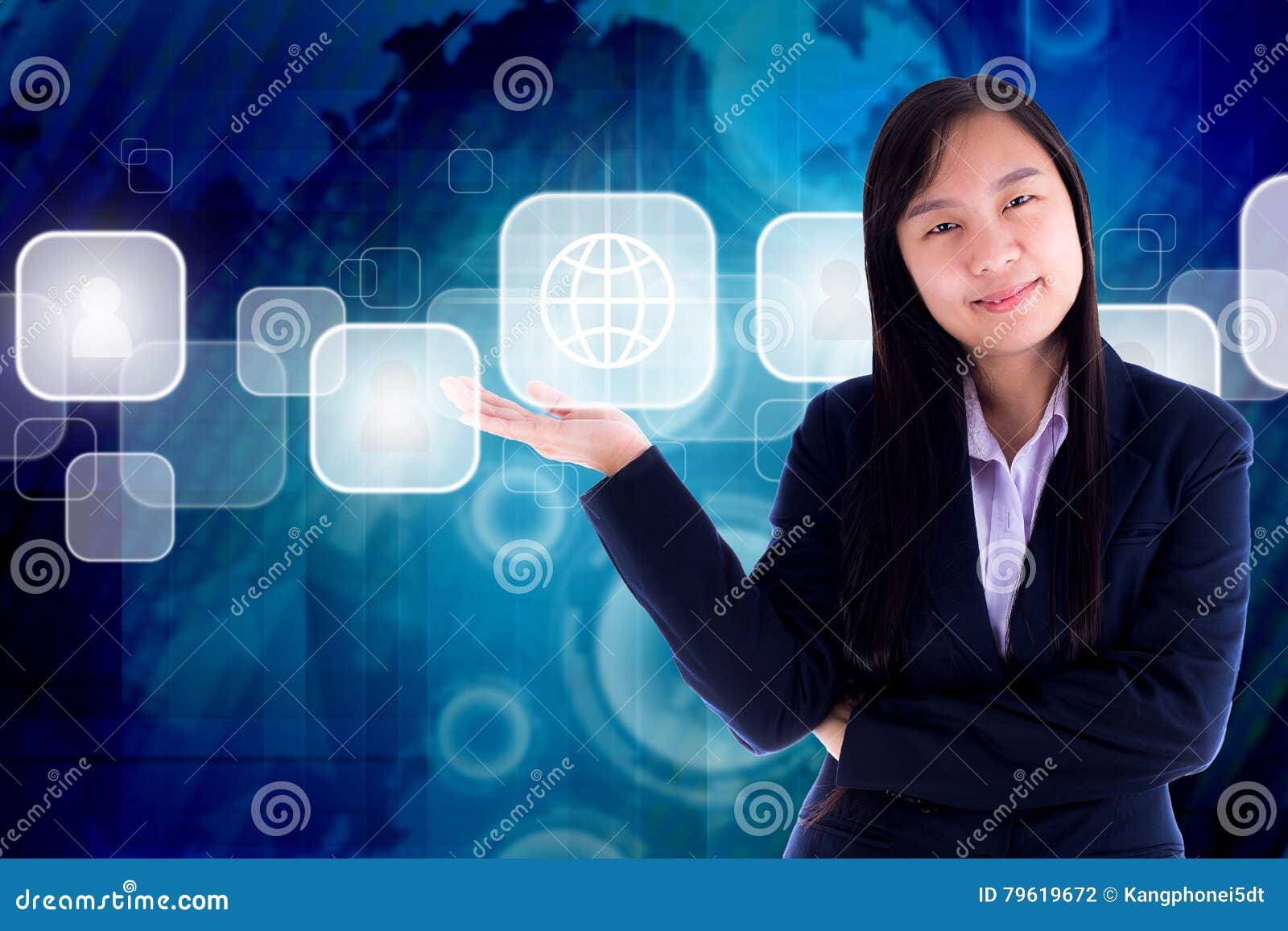Business Women. on Technology Background Blue Stock Photo - Image of ...