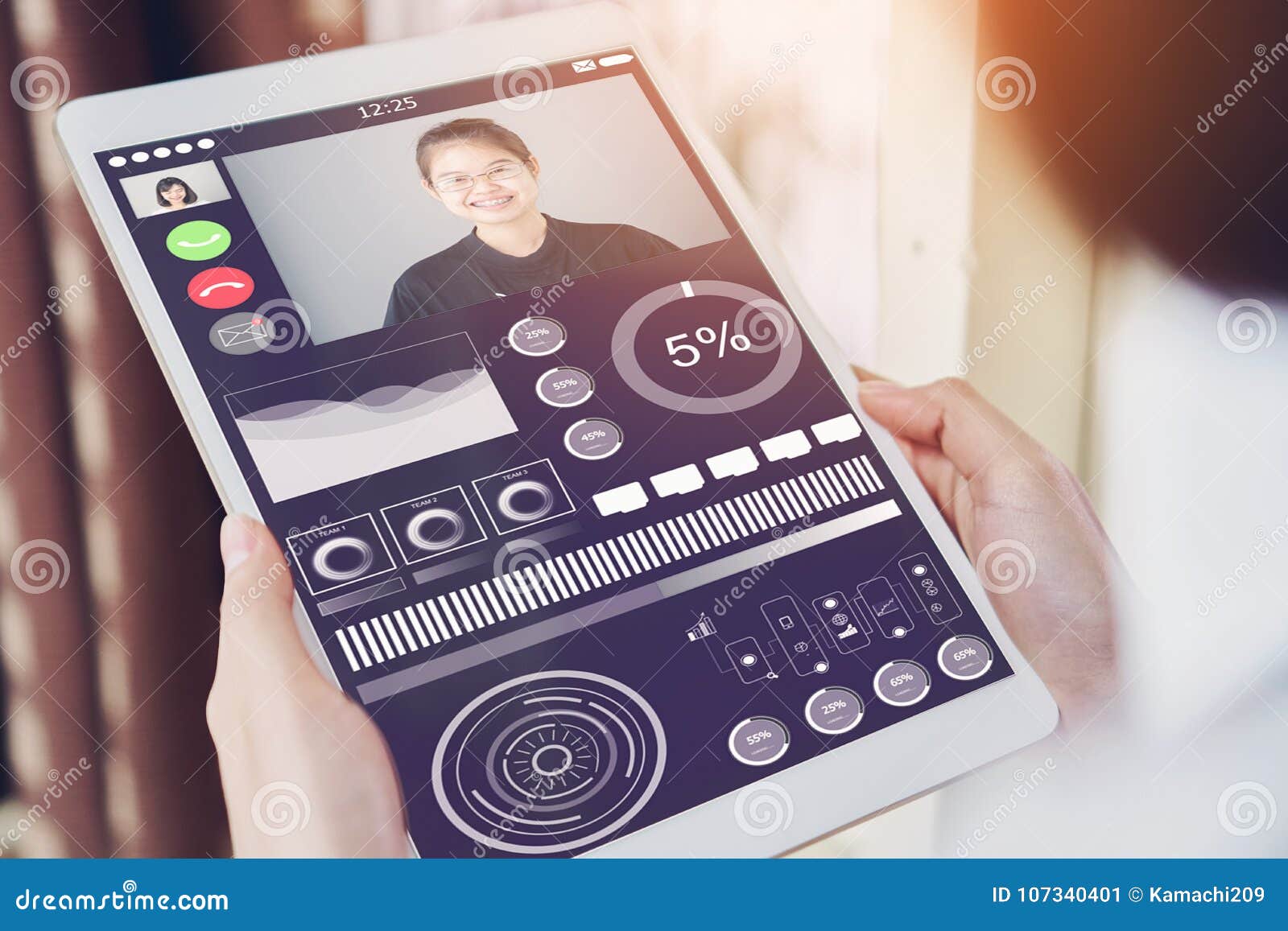 Business Women are Using a Tablet Screen with a Video Call Teams. Video ...