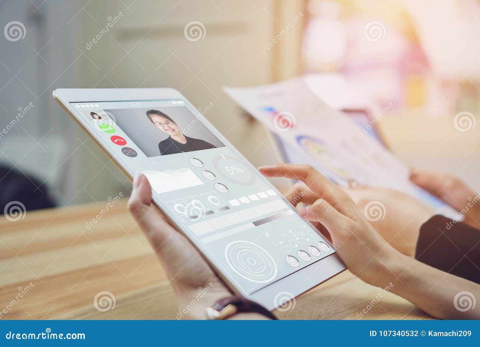 Business Women are Using a Tablet Screen with a Video Call Teams. Stock ...