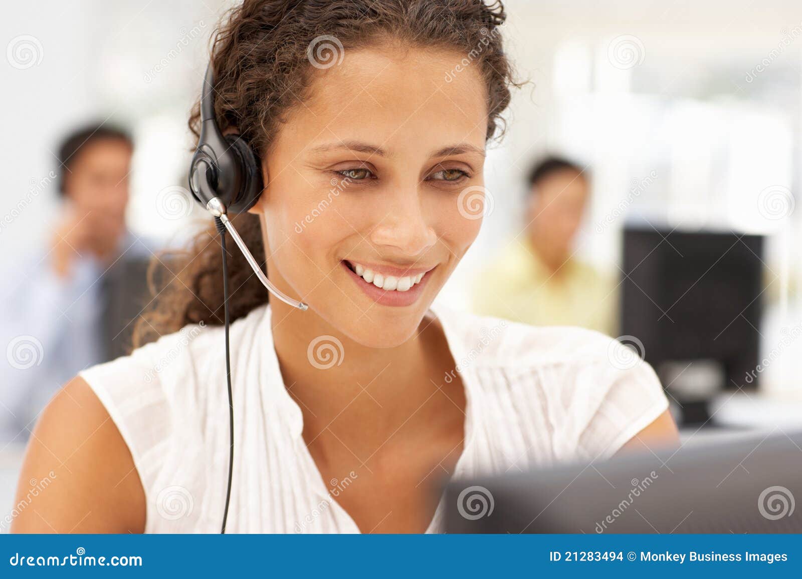 Business Women at Work Using a Headset Stock Photo - Image of office ...