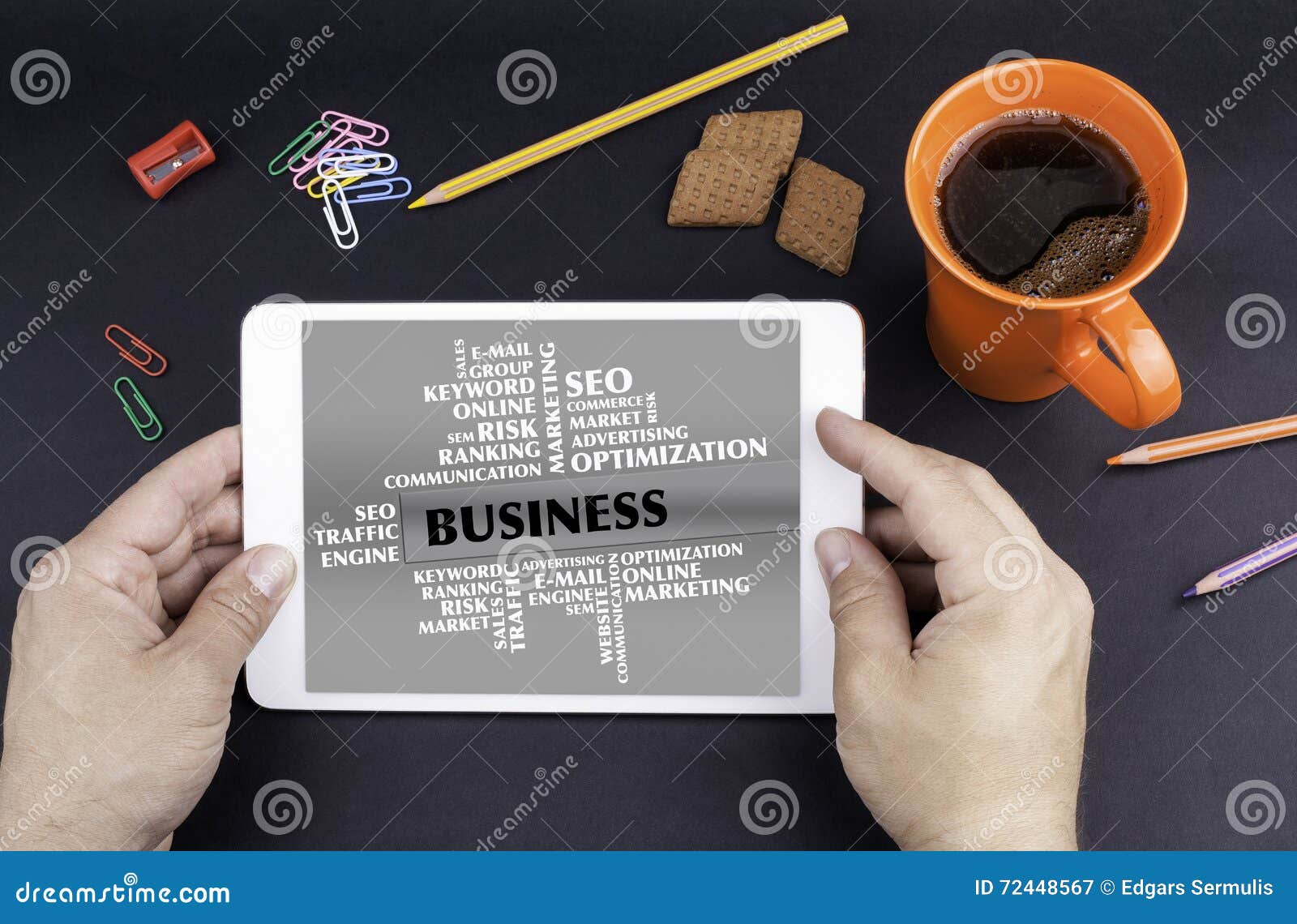 BUSINESS Word Cloud. Text on Tablet Device Stock Image - Image of goals ...