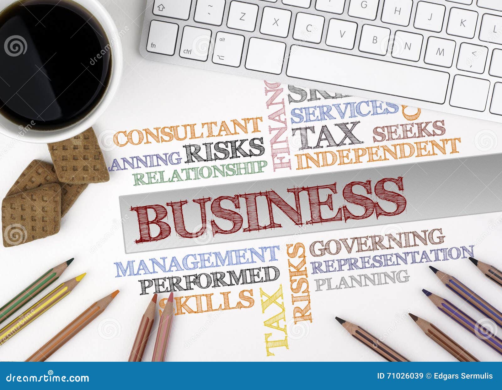 Business Word Cloud. White Office Desk Stock Image - Image of concept ...