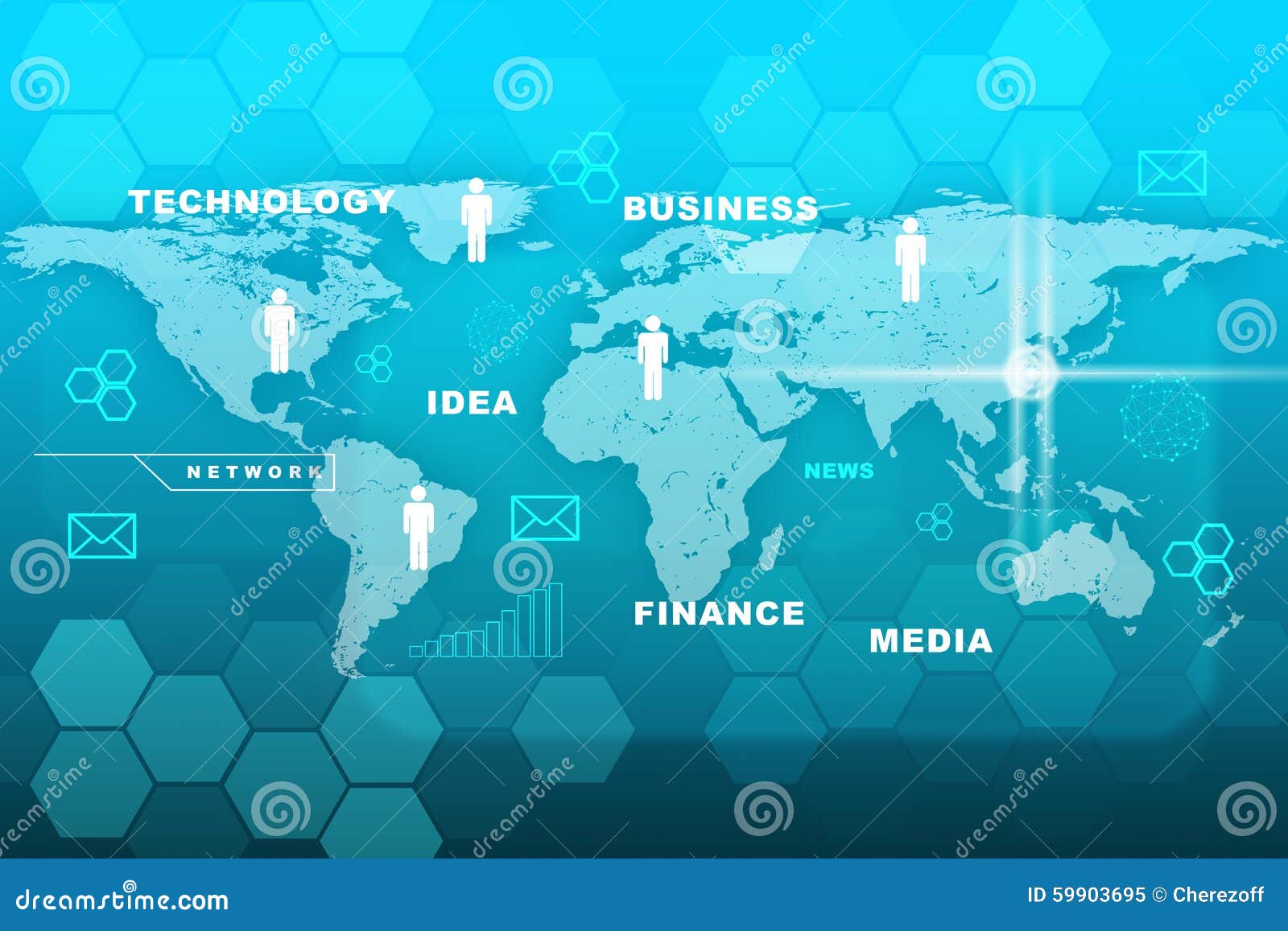 Business Words with World Map on Blue Stock Illustration - Illustration ...