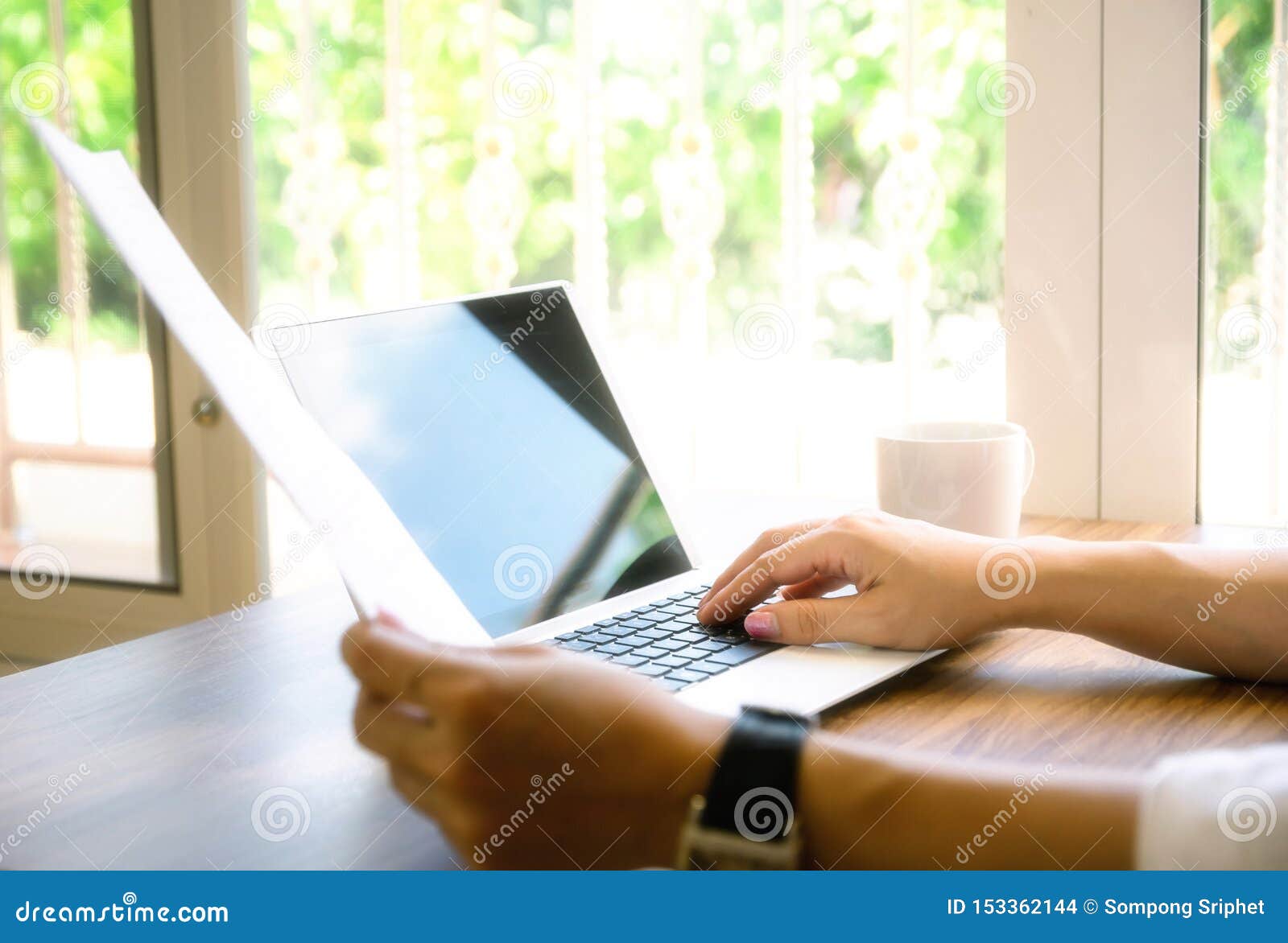 Business Work and Computer Technology the Desk Notebook on Wood Table ...