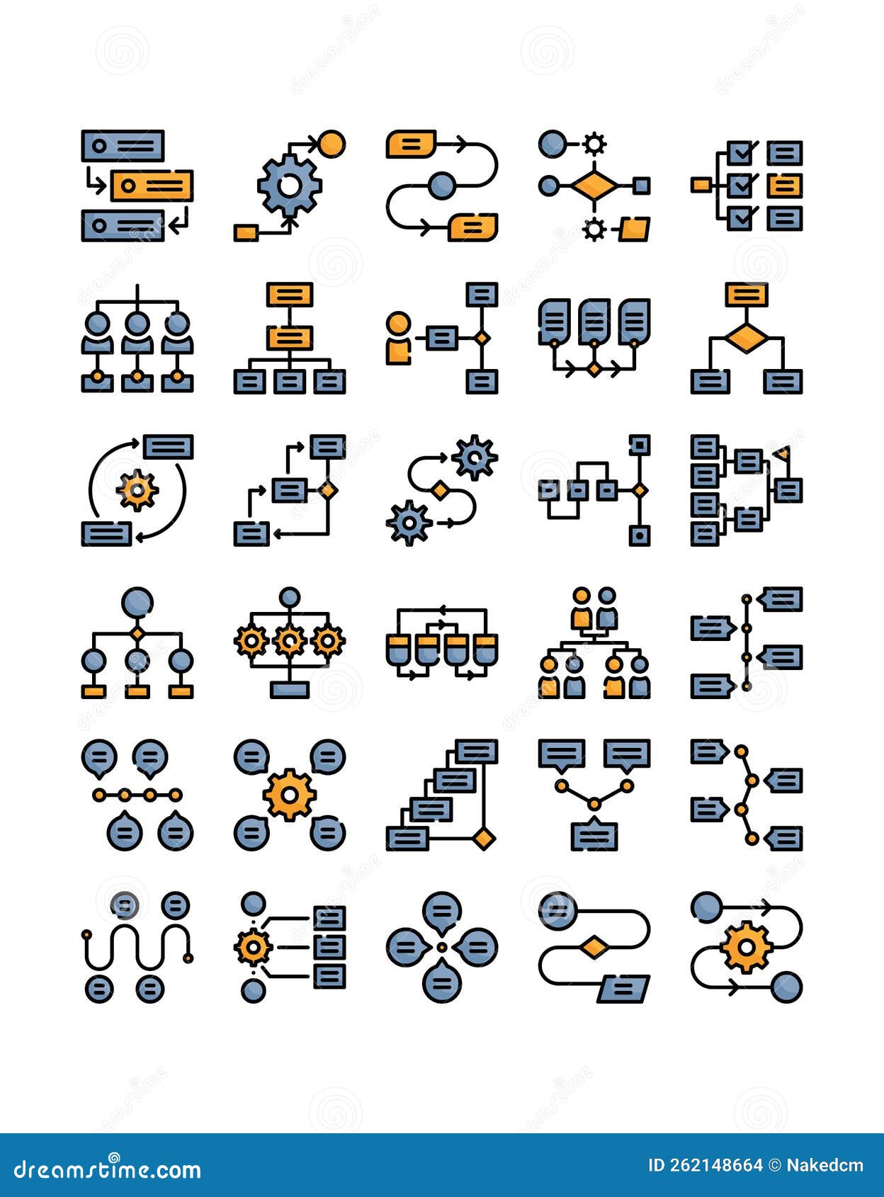 Business Work Flow Filled Outline Icon Pack Stock Vector - Illustration ...