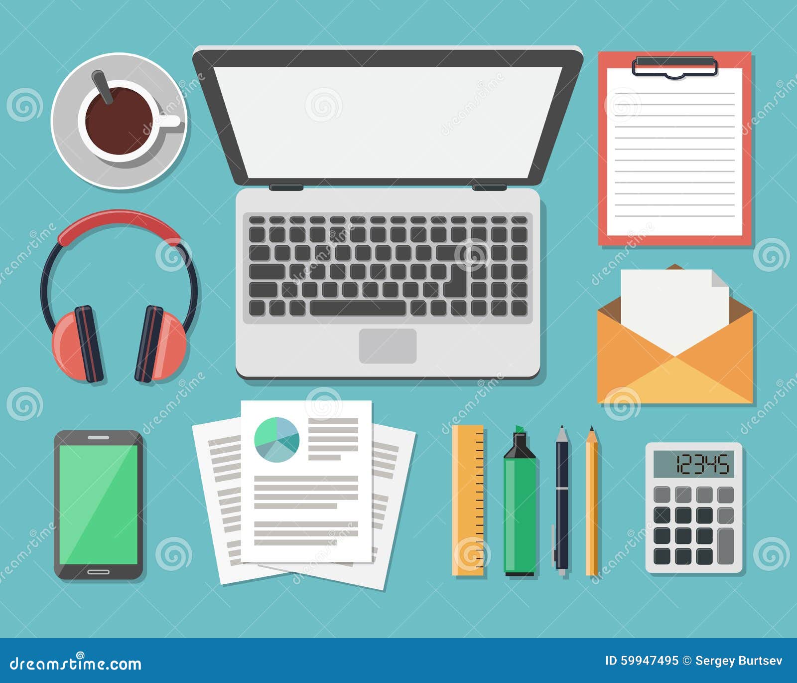 Business Work Flow Items and Gadgets Stock Vector - Illustration of ...