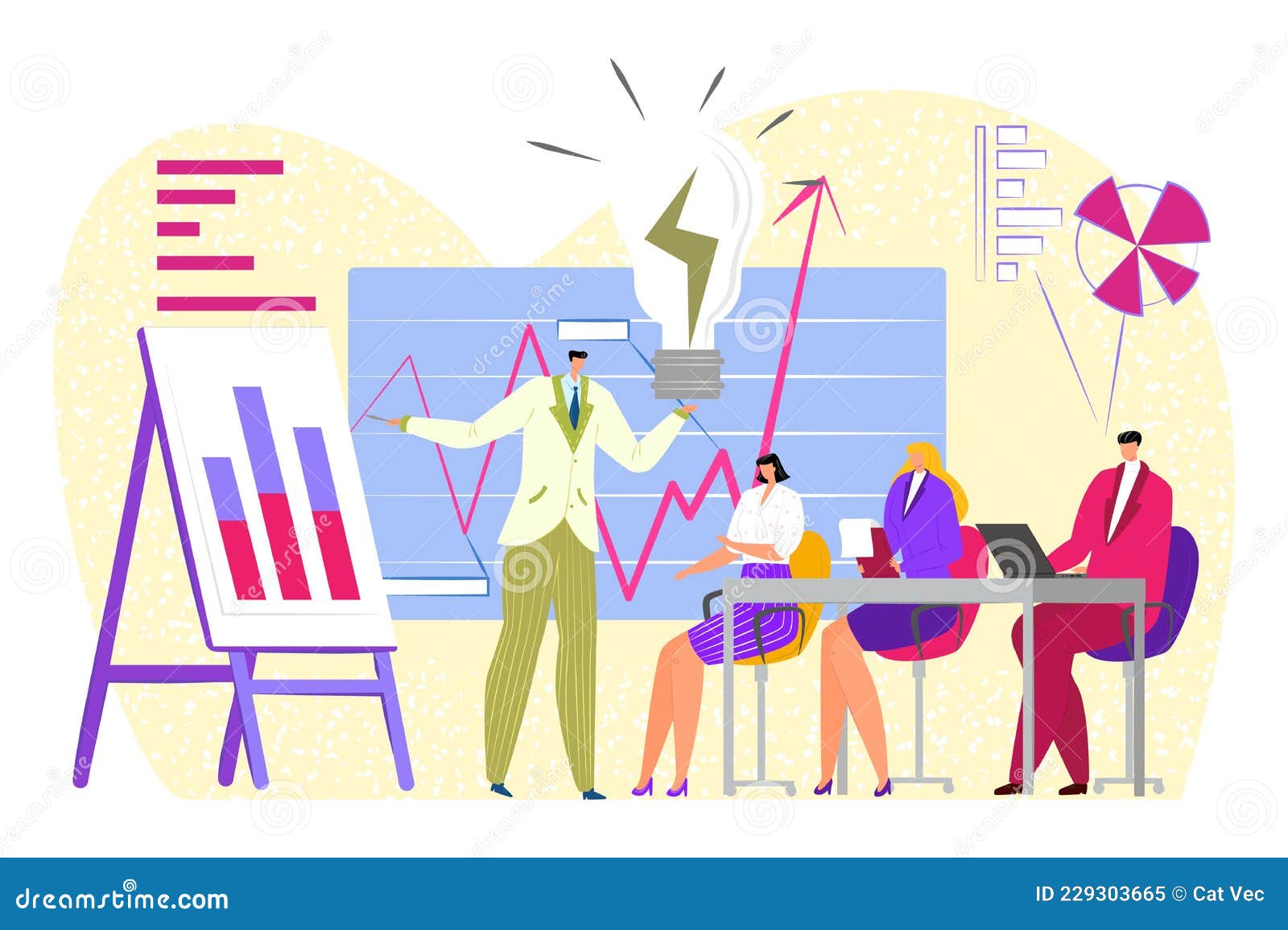 Business Work Meeting with Graph, Vector Illustration, Teamwork in ...