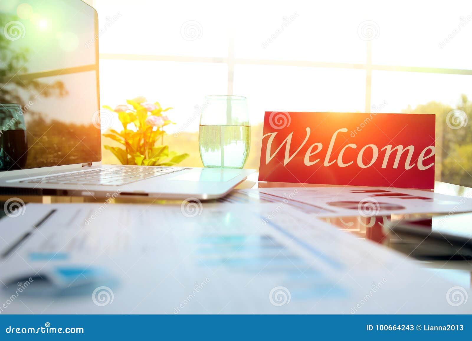 Business Work Place with Welcome Sign on the Table in the Office Stock ...