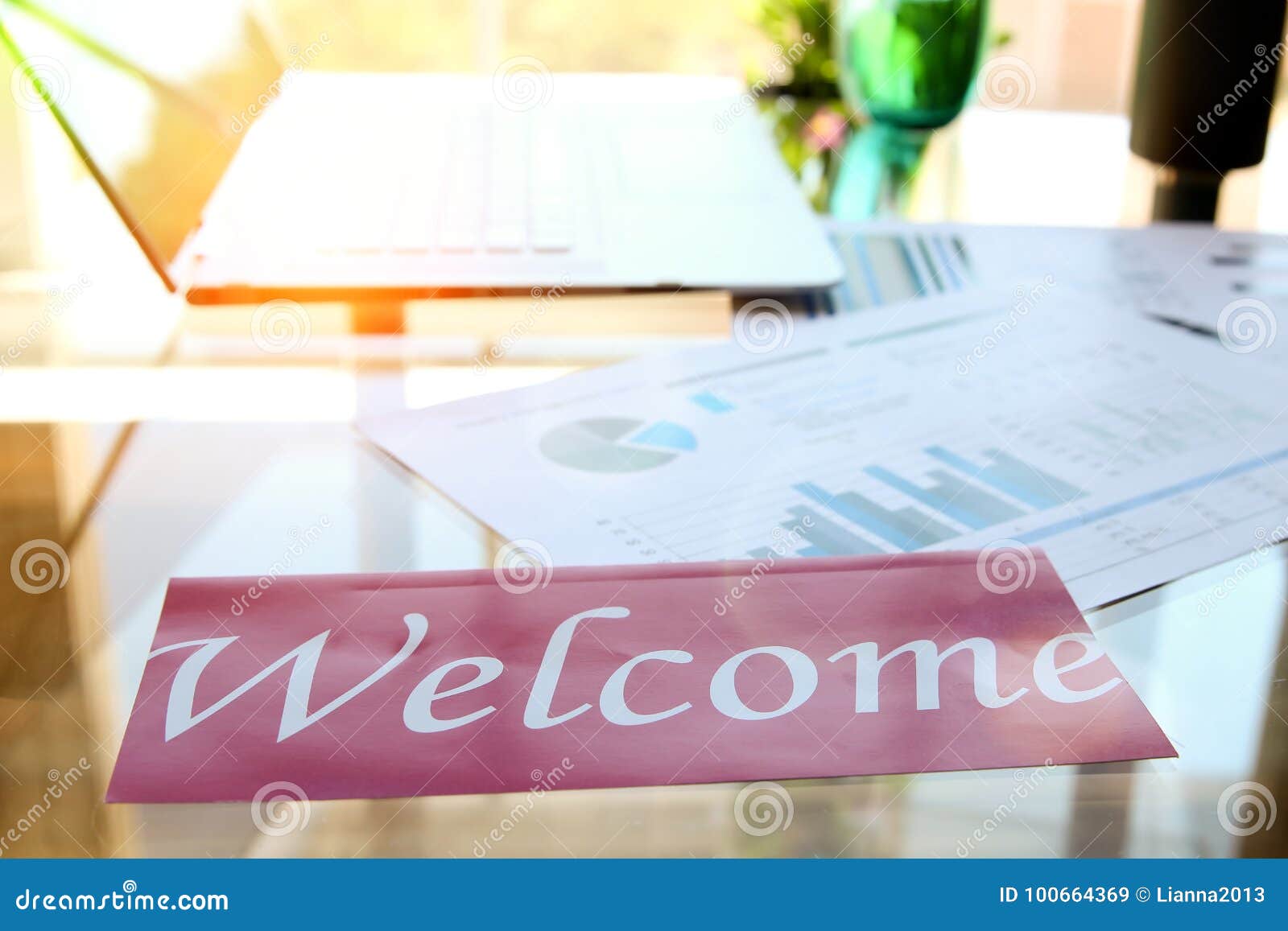 Business Work Place with Welcome Sign on the Table in the Office Stock ...