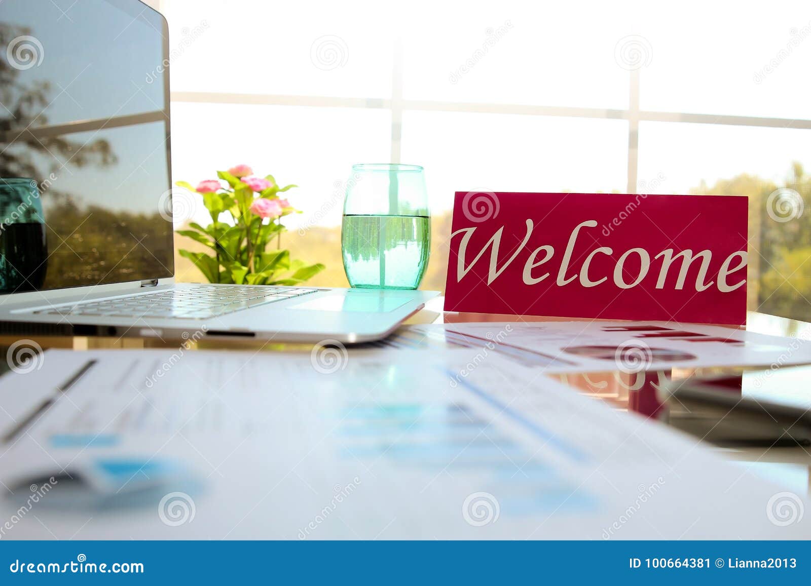 Business Work Place with Welcome Sign on the Table in the Office Stock ...