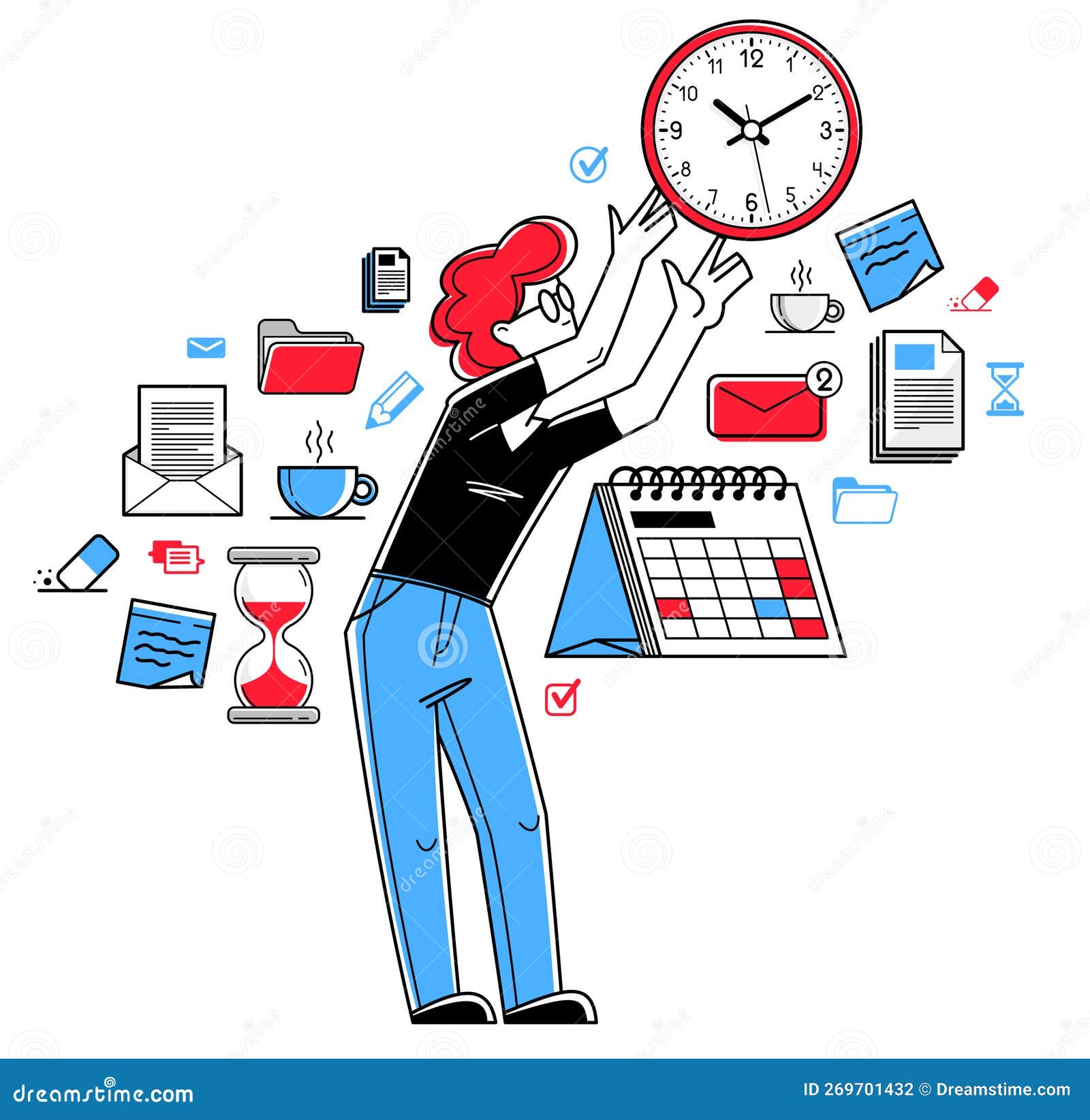 Business Worker Planning Tasks and Create Time Management Vector ...