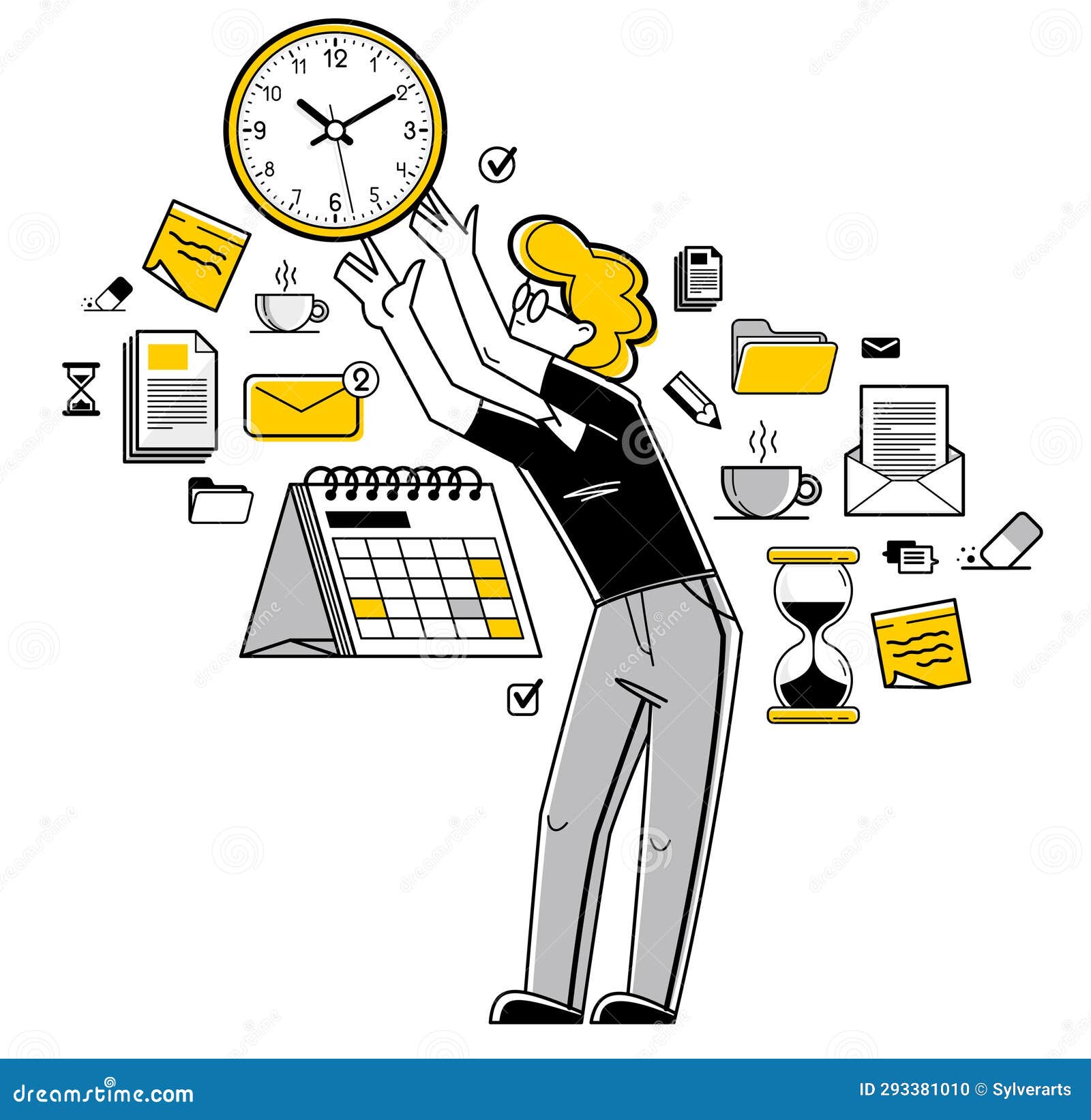 Business Worker Planning Tasks and Create Time Management Vector ...