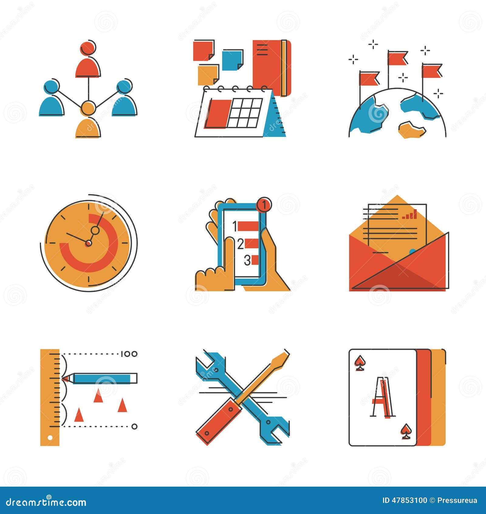 Business Workflow Line Icons Set Stock Vector - Illustration of ...