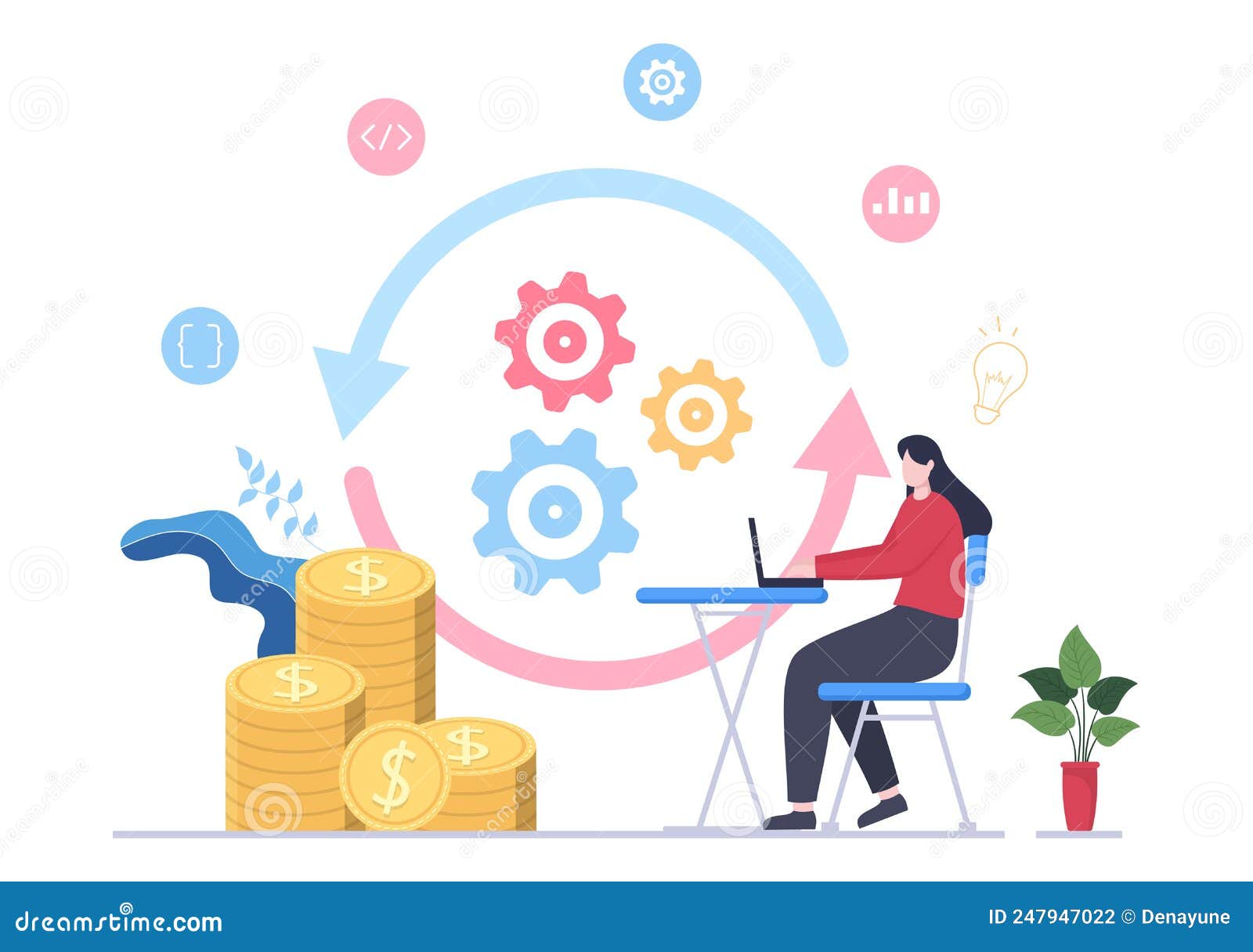Business Workflow Organization and Management Design Illustration with ...