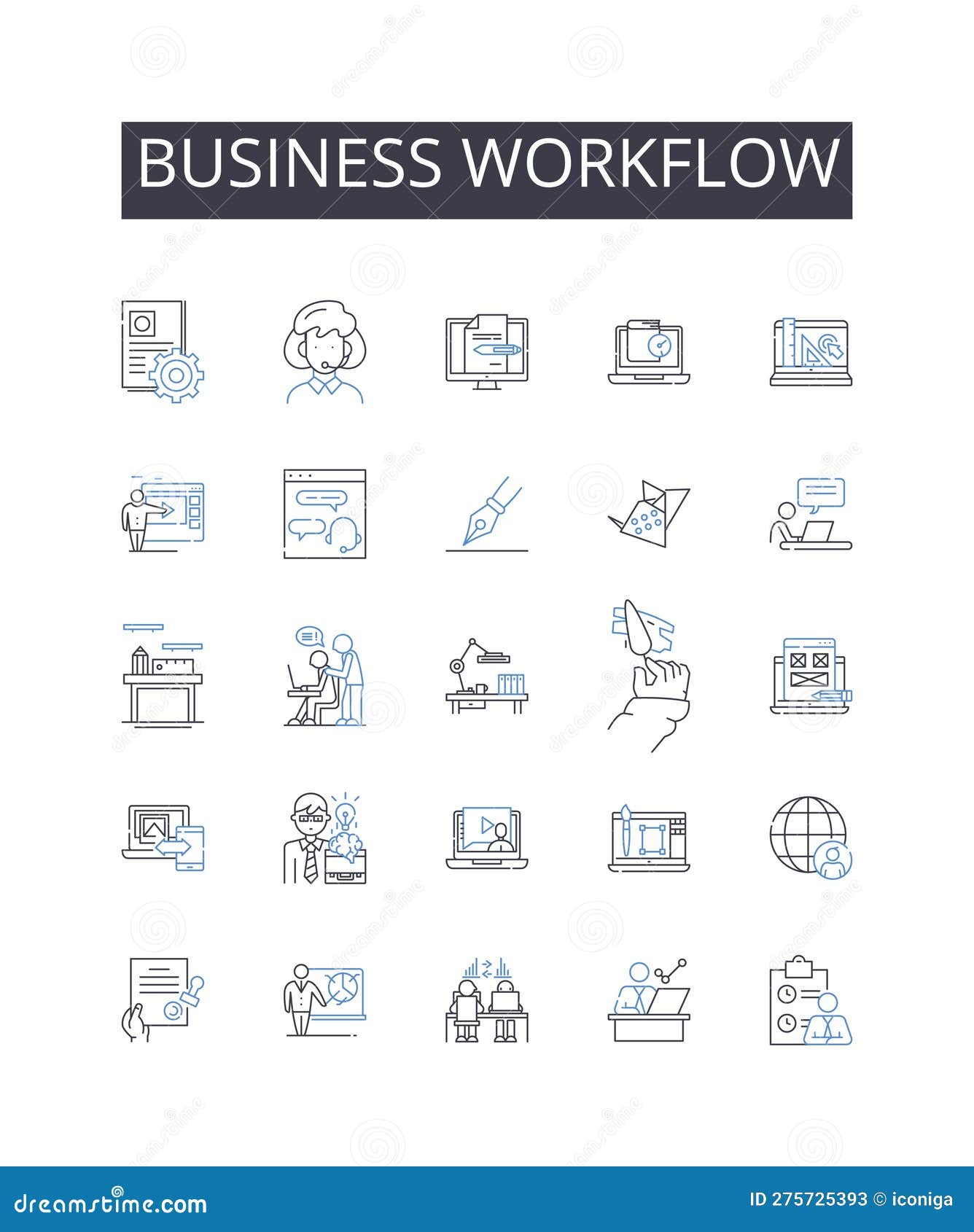 Business Workflow Line Icons Collection. Work Process, Task Route, Job ...