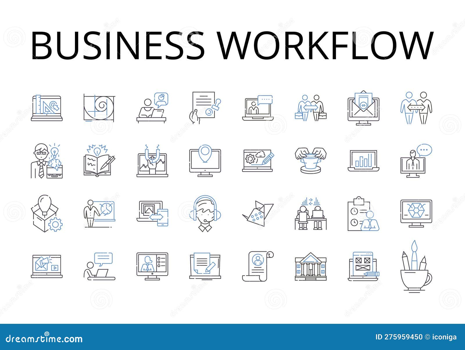 Business Workflow Line Icons Collection. Work Process, Task Route, Job ...