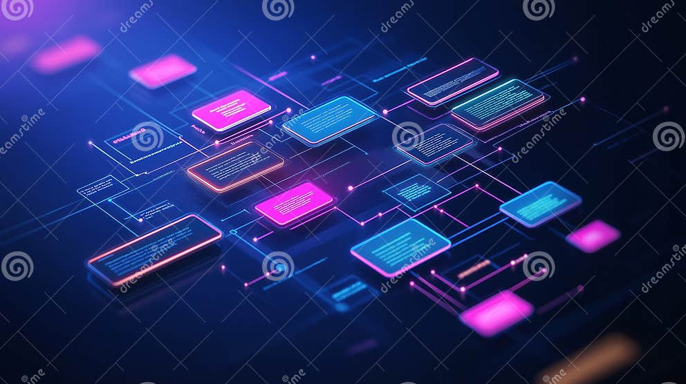 Business Workflow Process Management Concept. Workflow Automation System with Data Diagram of ...