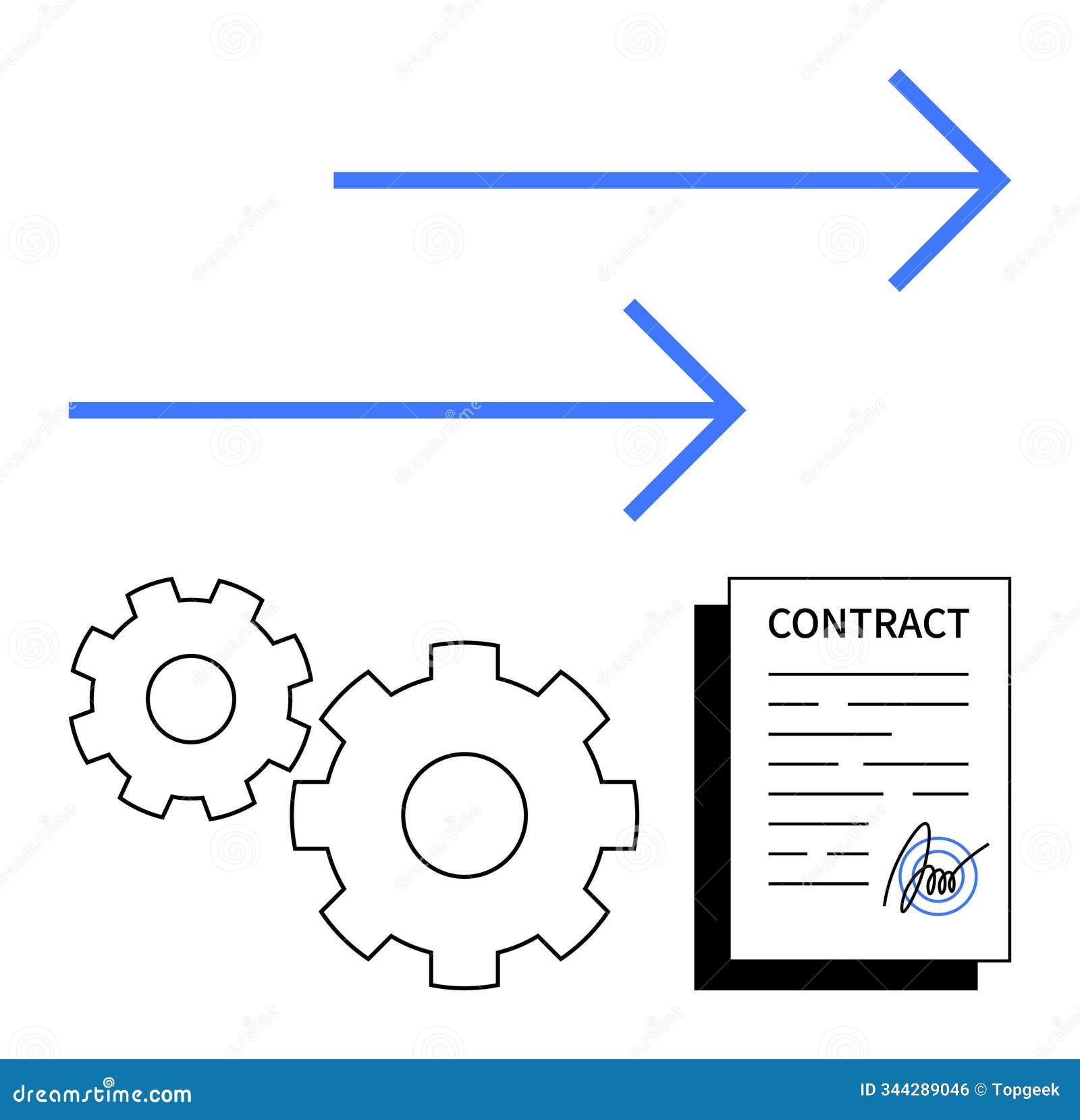 Business Workflow Represented by Arrows, Cogs, and a Signed Contract ...
