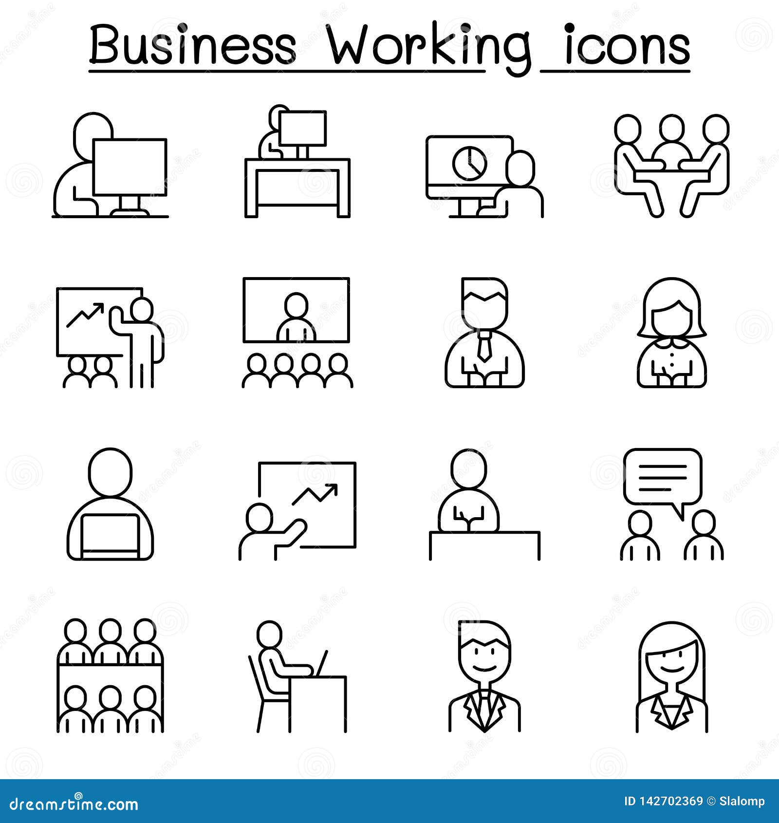 Business Working Icon Set in Thin Line Style Stock Vector ...