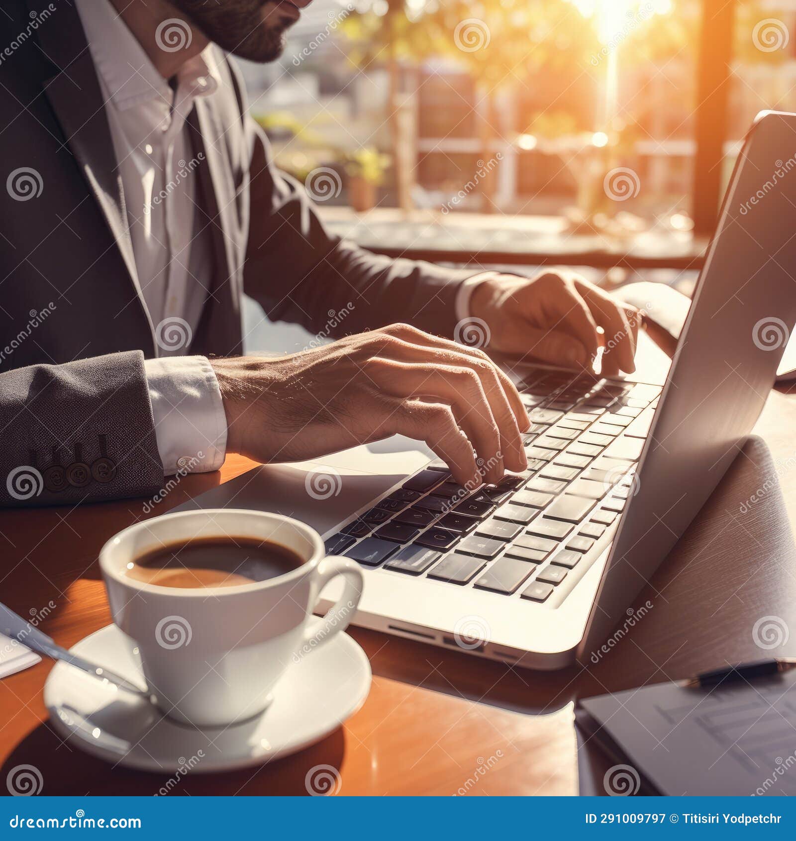 Business Working at the Laptop Sunshine Stock Illustration ...