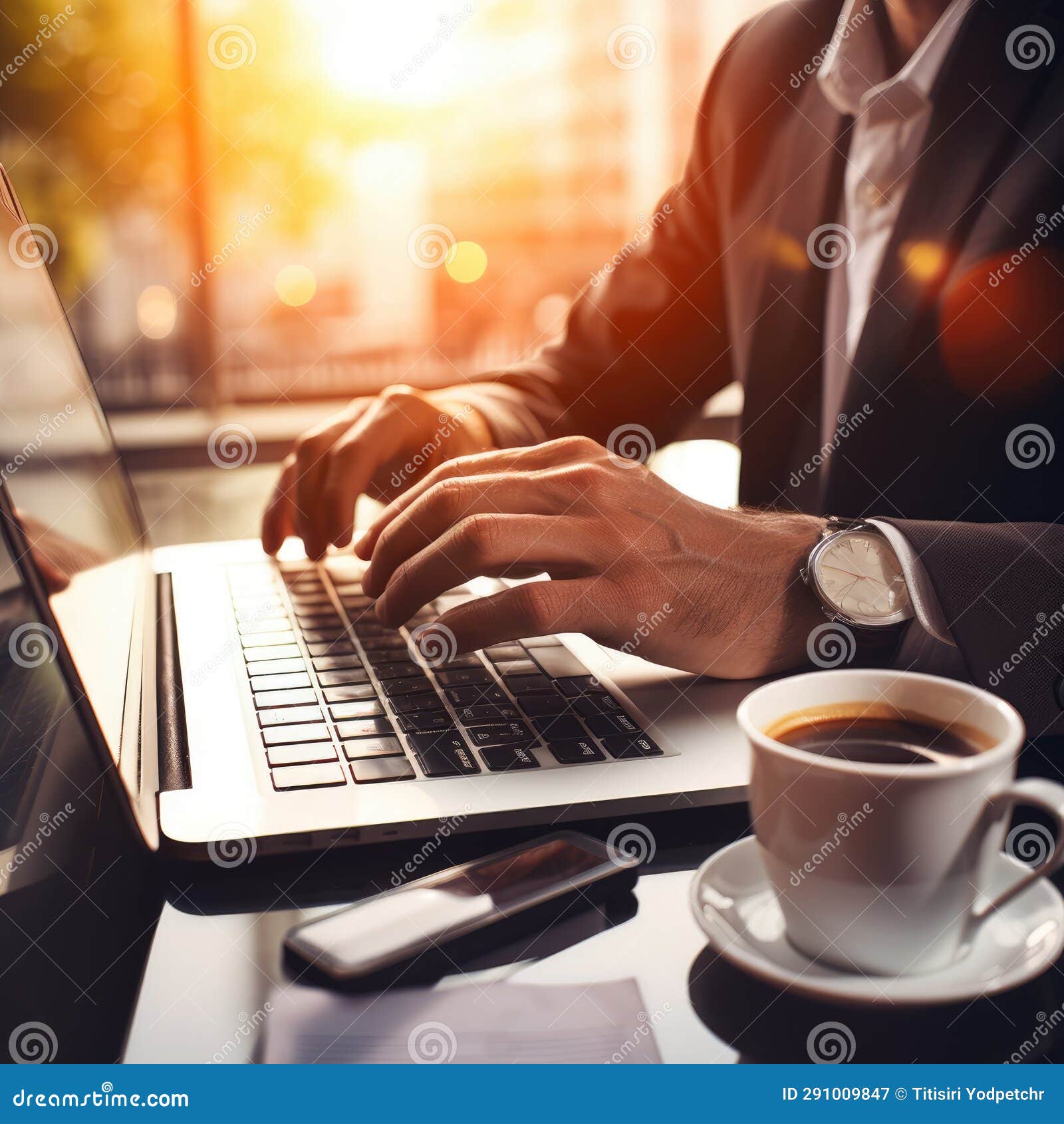 Business Working at the Laptop Sunshine Stock Illustration ...