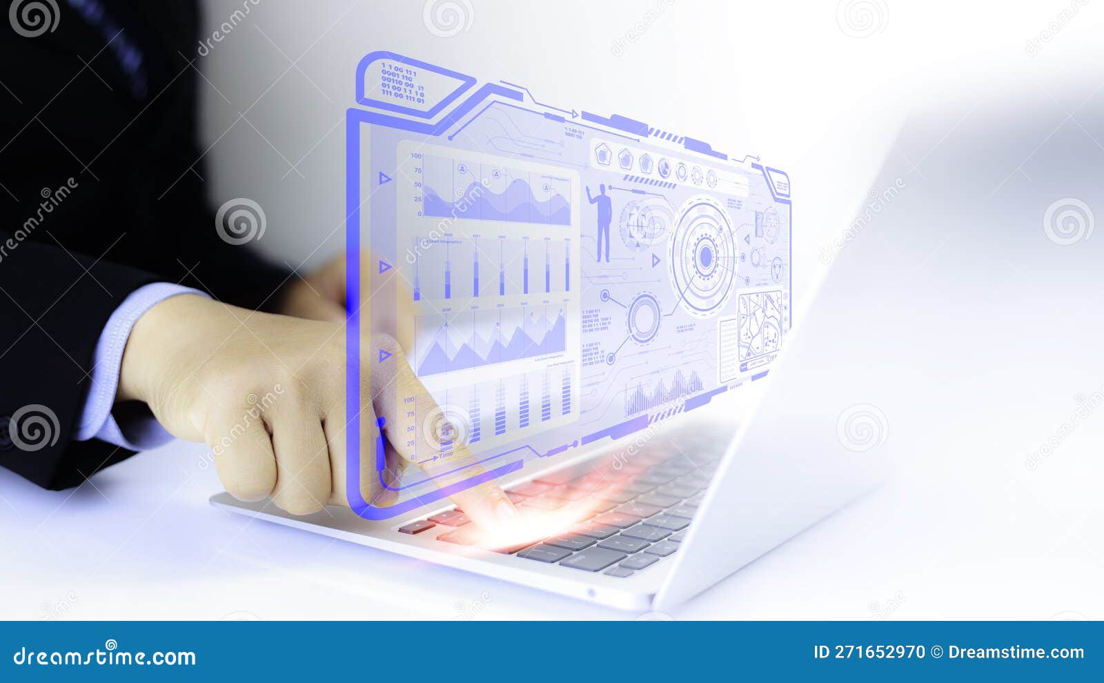 Business Working Using Laptop on Futuristic Virtual Screen Interface ...