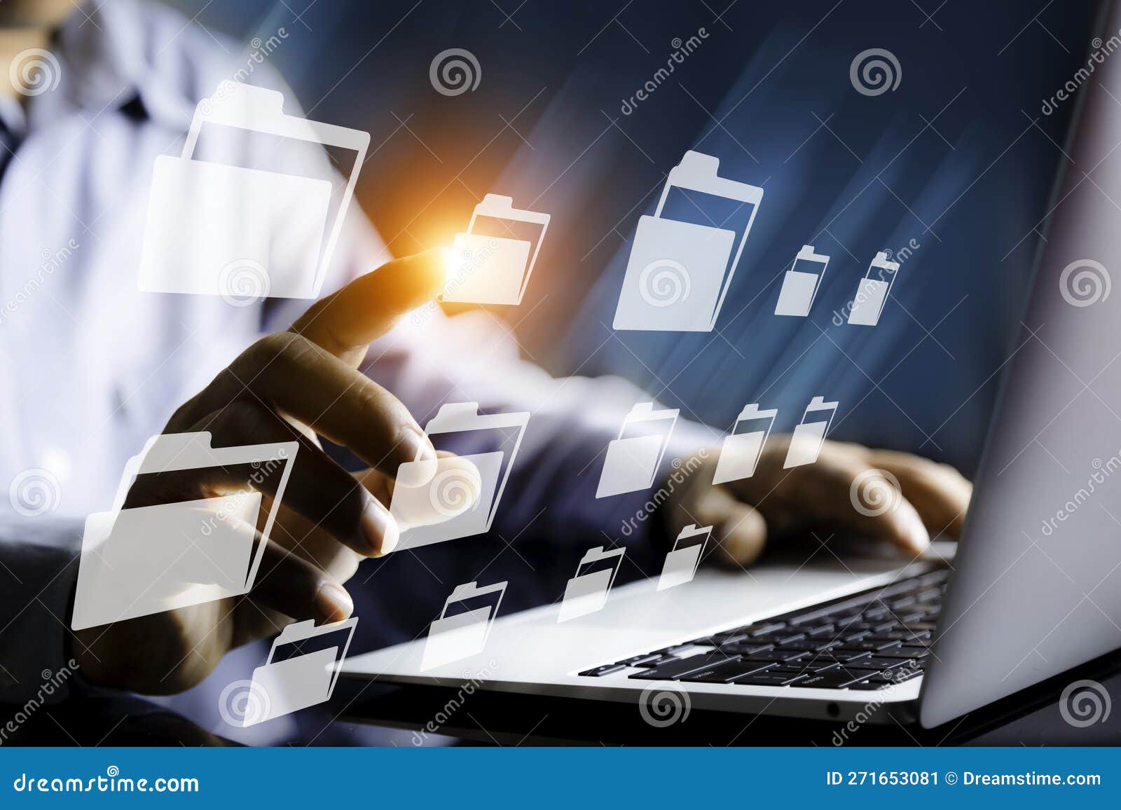 Business Working Using Laptop on Futuristic Virtual Screen Interface ...