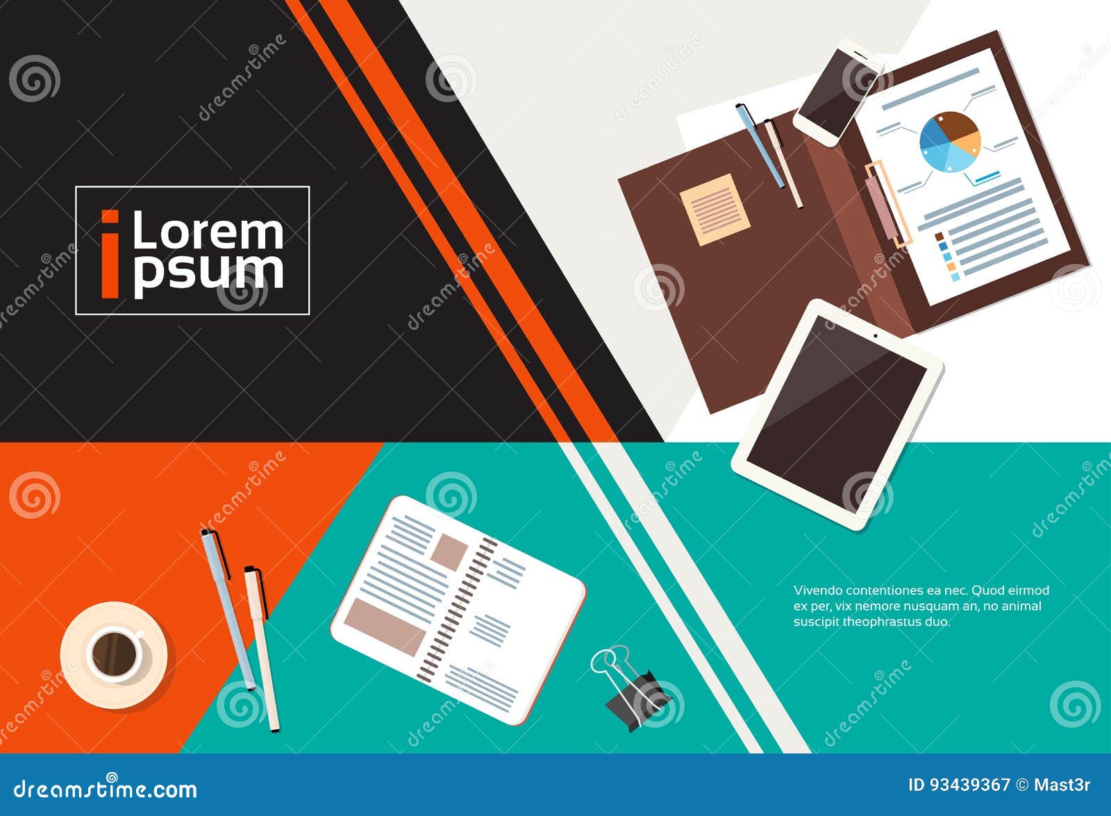 Business Workplace Desk Top Angle View Documents Tablet Computer Banner ...