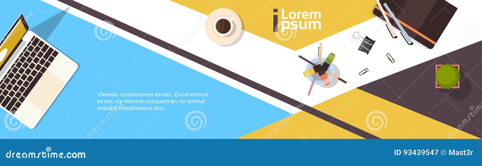 Business Workplace Desk Top Angle View Notebook Laptop Computer Banner ...